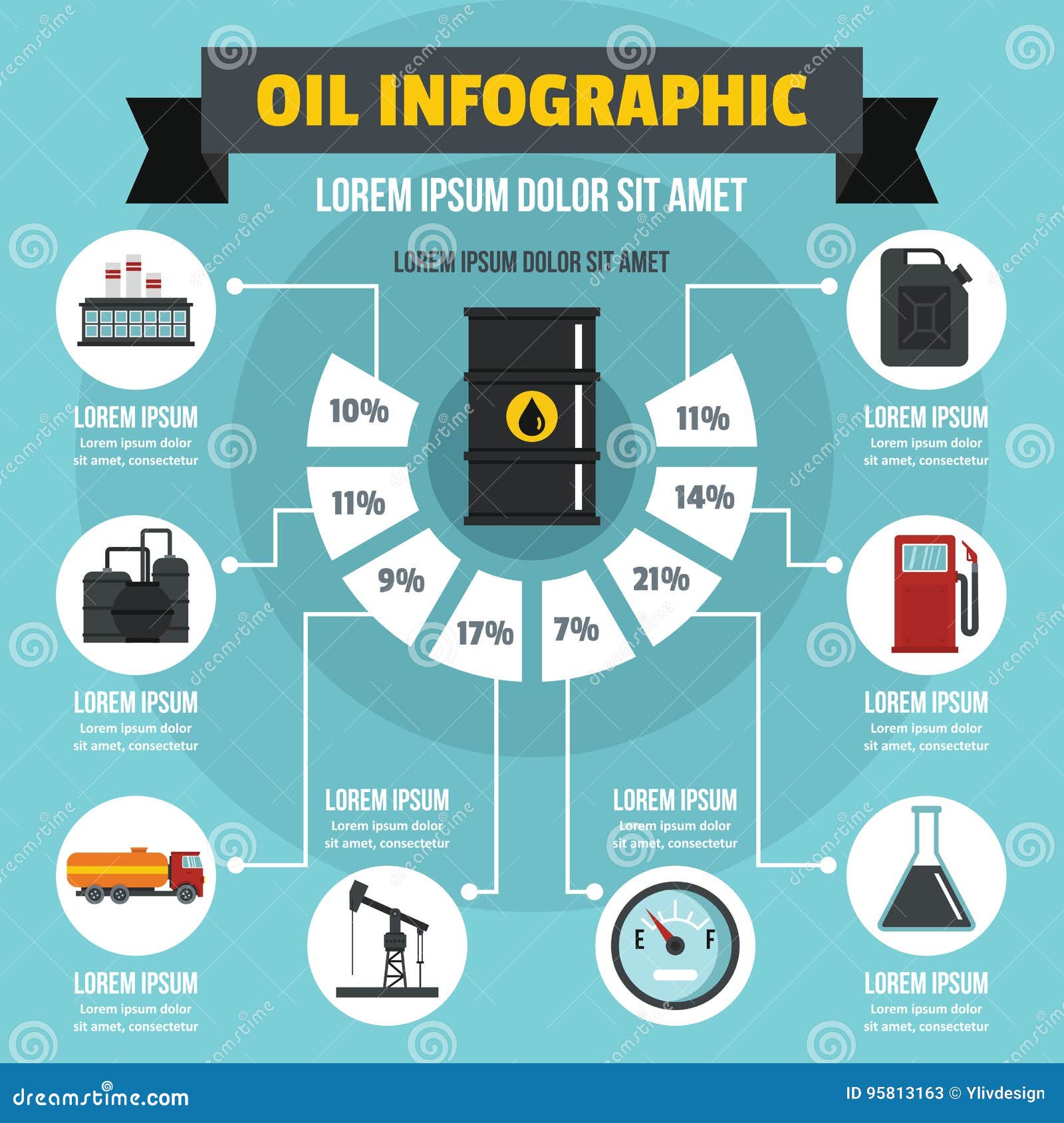 Oil Infographic Concept, Flat Style Stock Vector - Illustration of pump ...