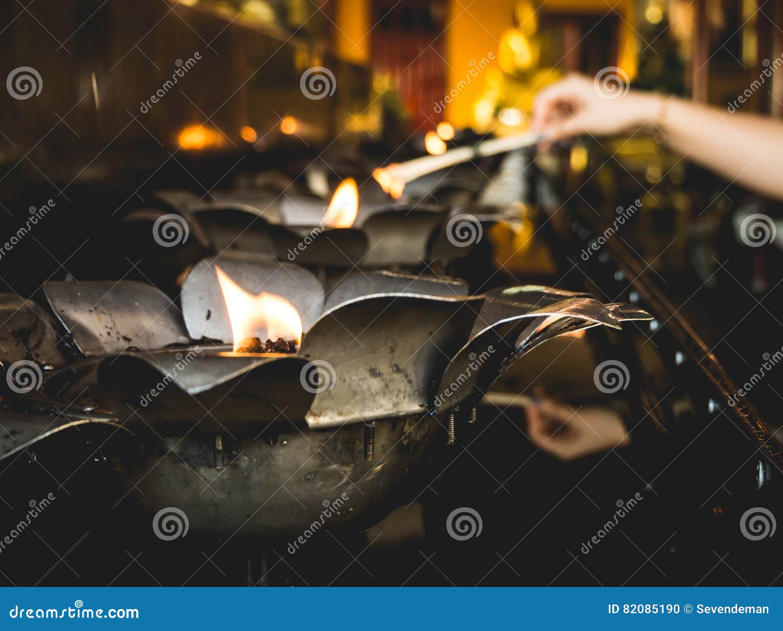 Oil lamp fire in temple. stock photo. Image of tradition - 82085190