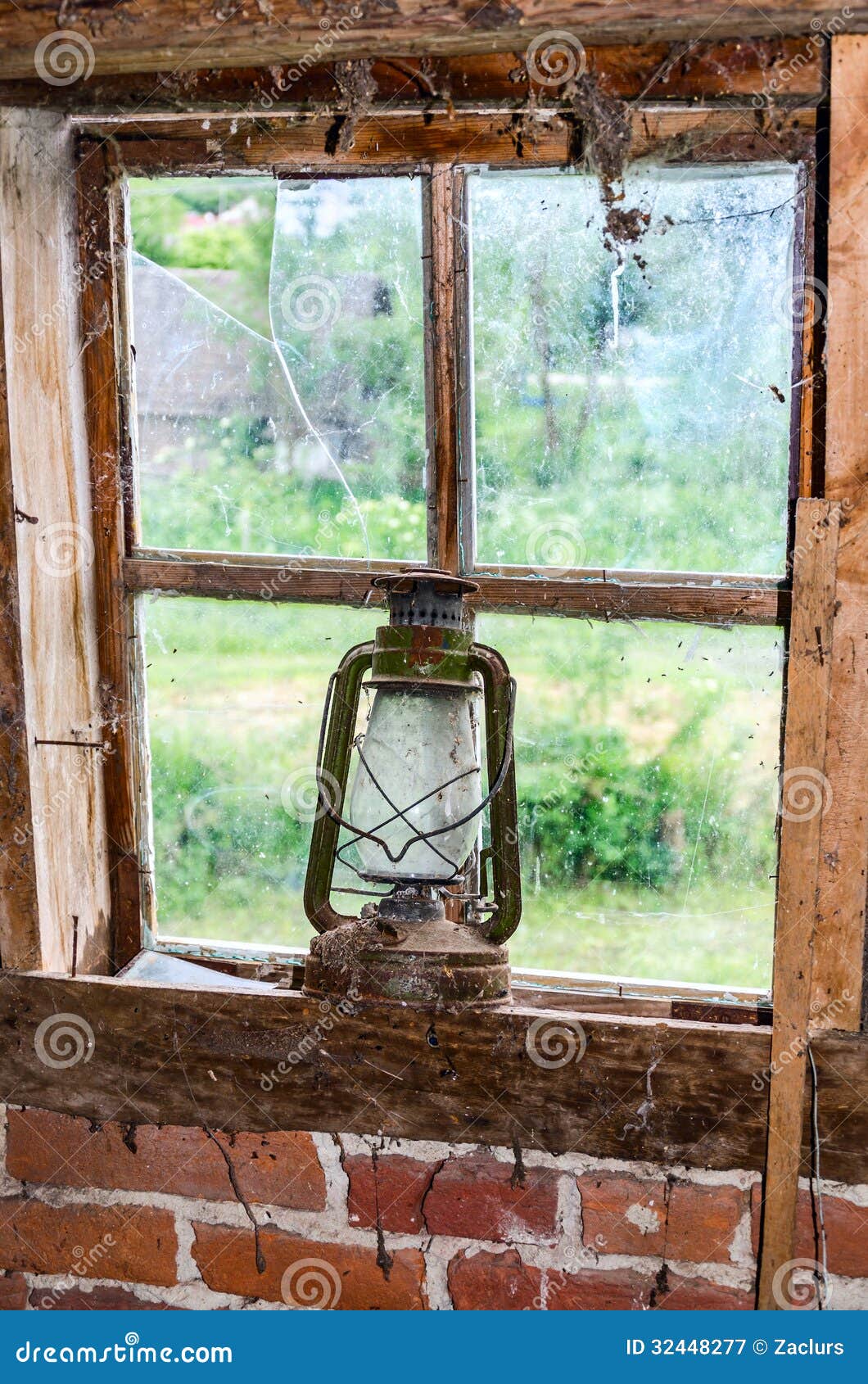 Oil Lamp on Old Broken Window Stock Image - Image of glass, kerosene ...