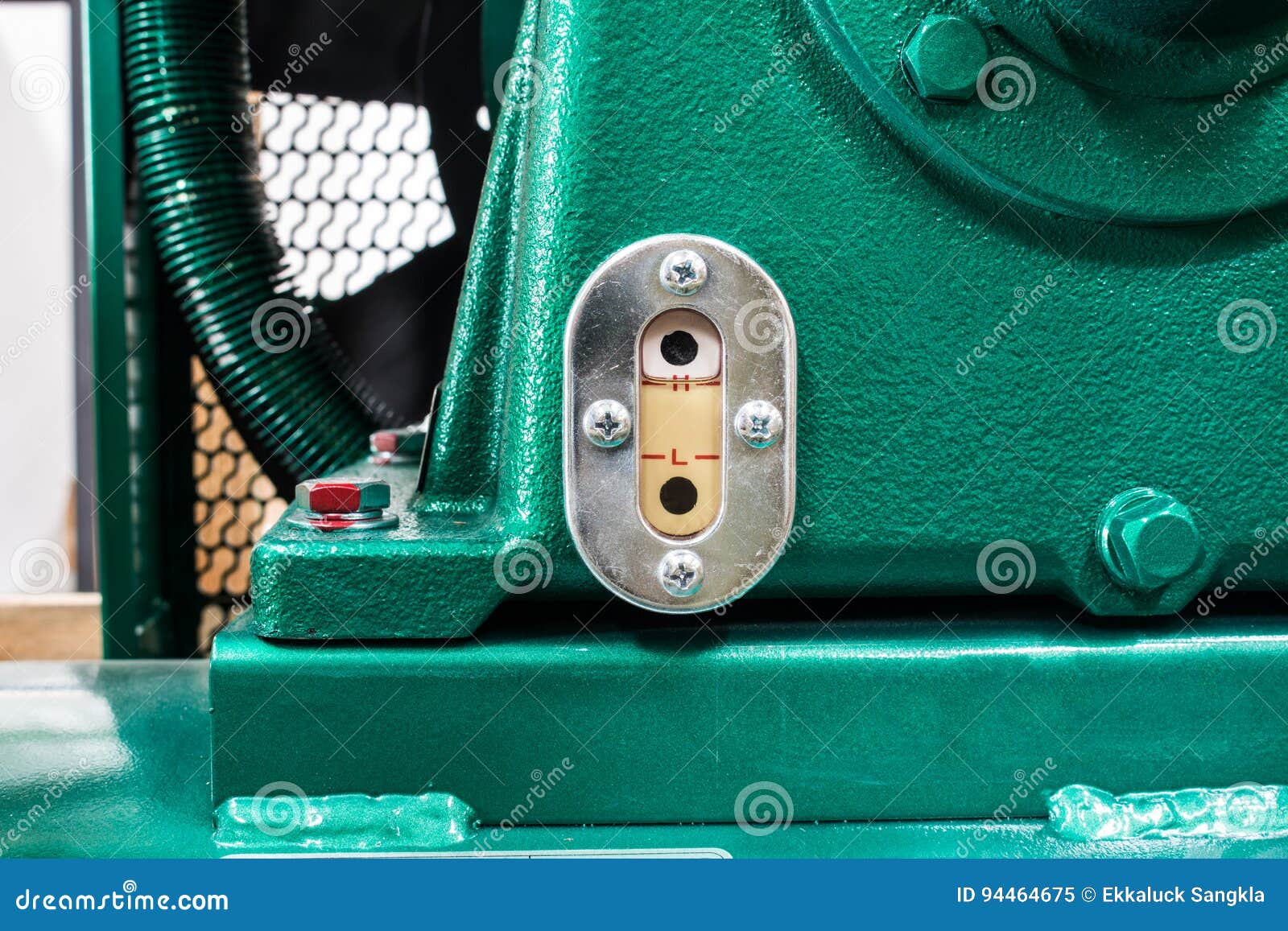 The Oil Level Gauge on Air Compressor Pump. Stock Image - Image of pipe ...