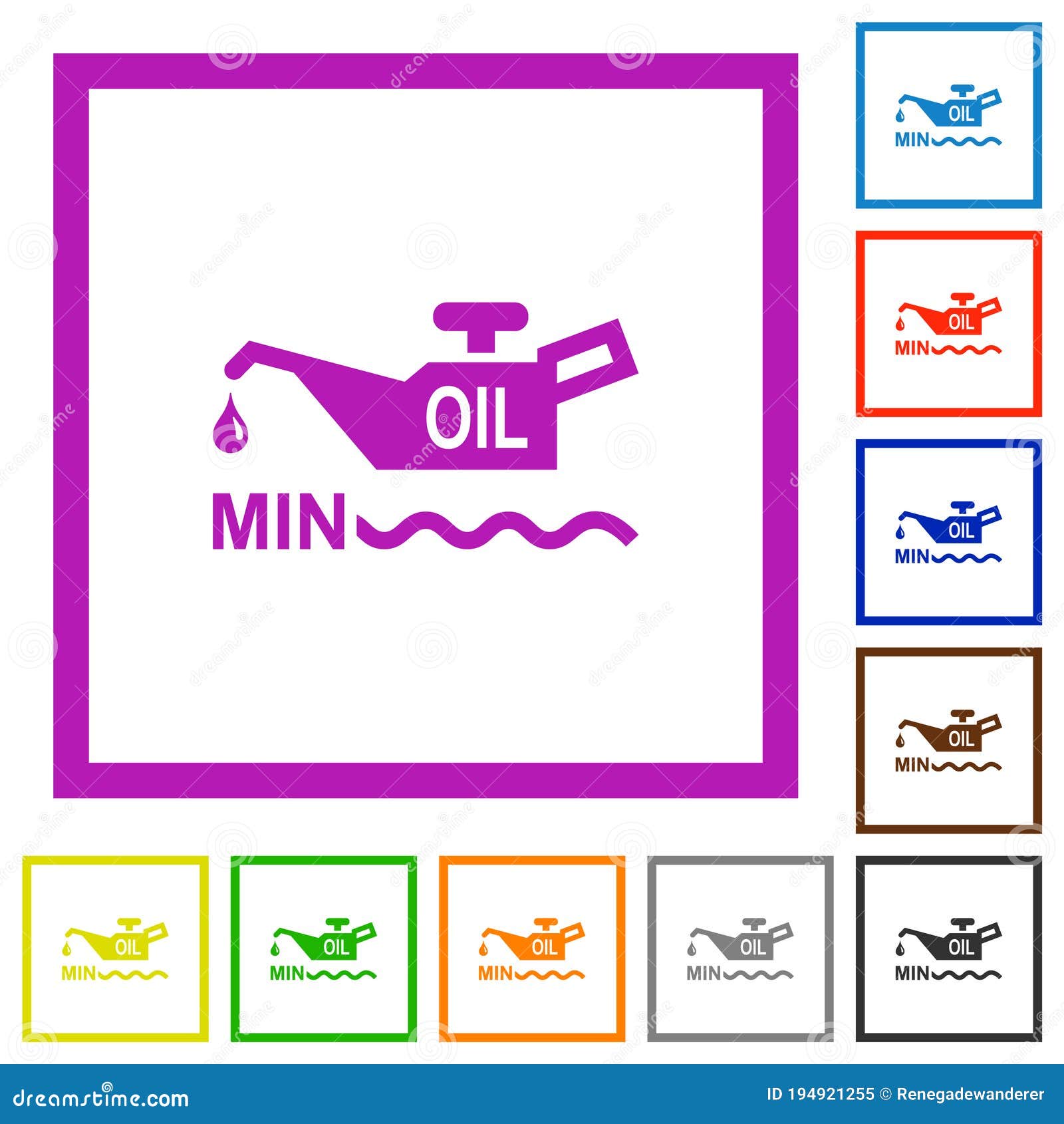 Oil Level Minimum Indicator Flat Framed Icons Stock Vector ...