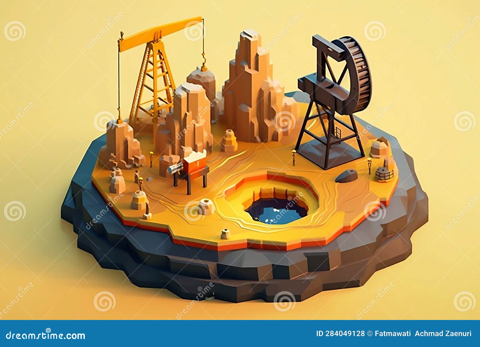 Oil Mining with Pump Machine Drill 3d Low Poly Isometric Illustration ...