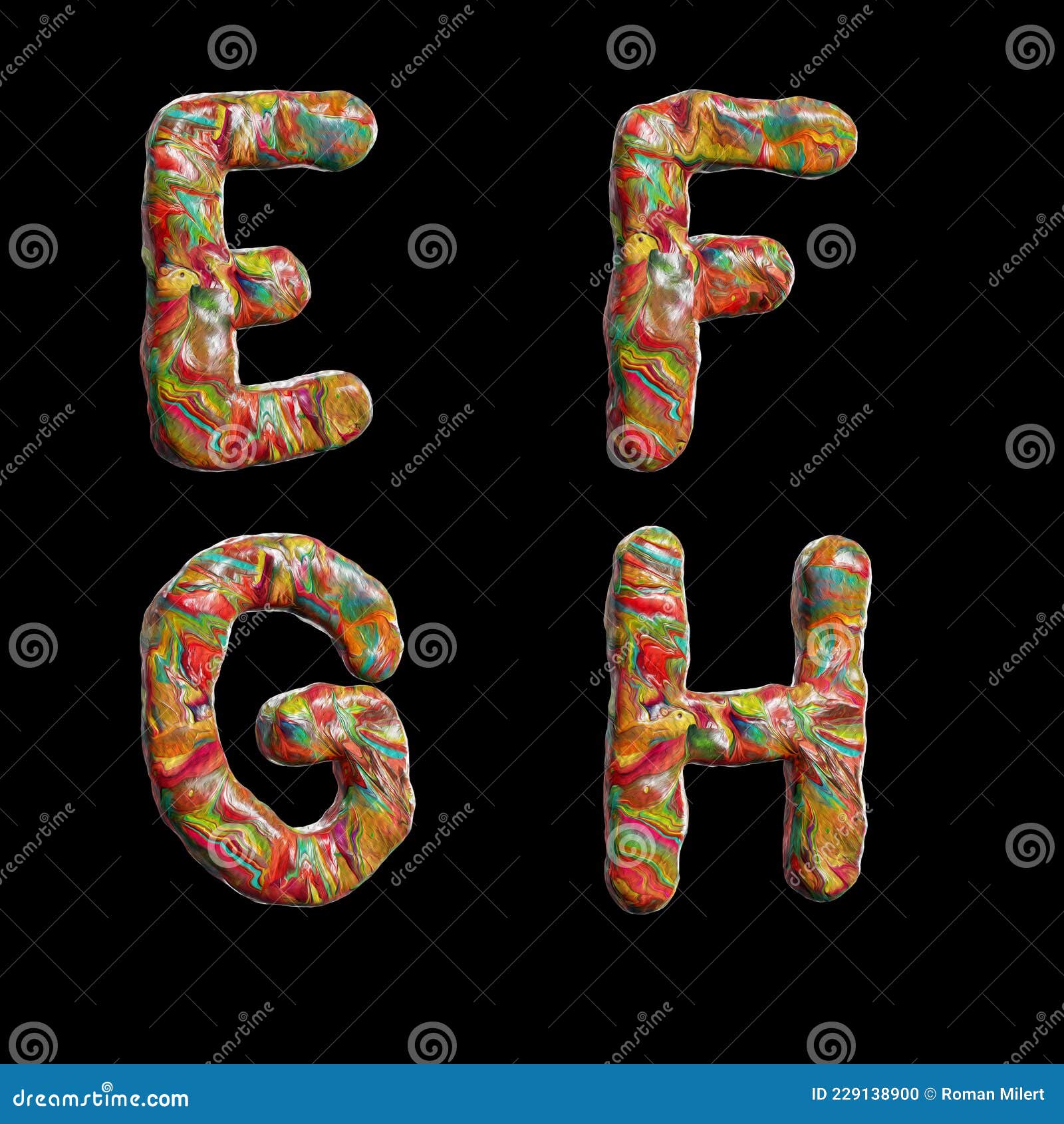 Oil Paint Multicolor Splotchy Alphabet - Letters E-F Stock Illustration ...