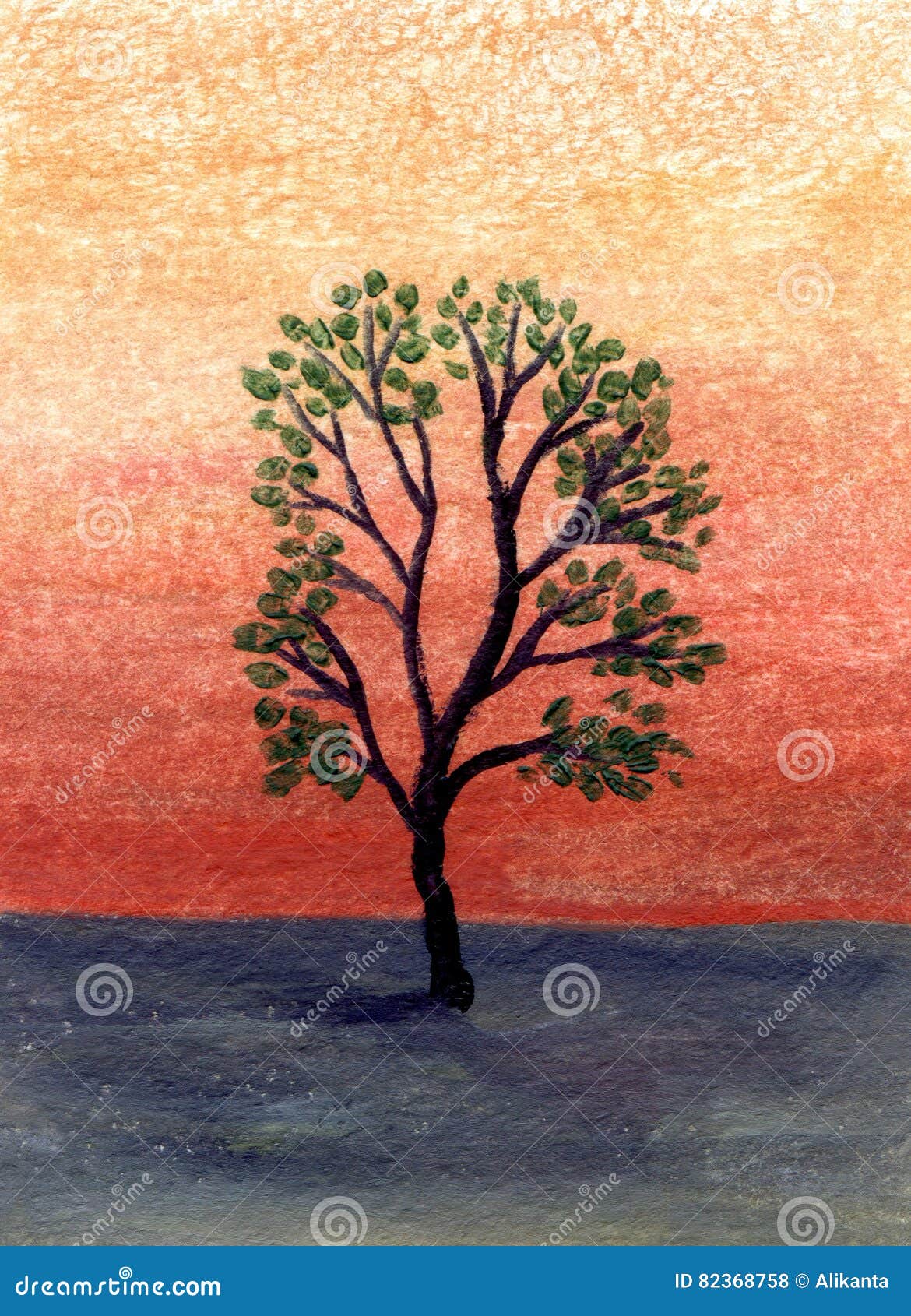 Oil painting Desert tree stock illustration. Illustration of drawing ...
