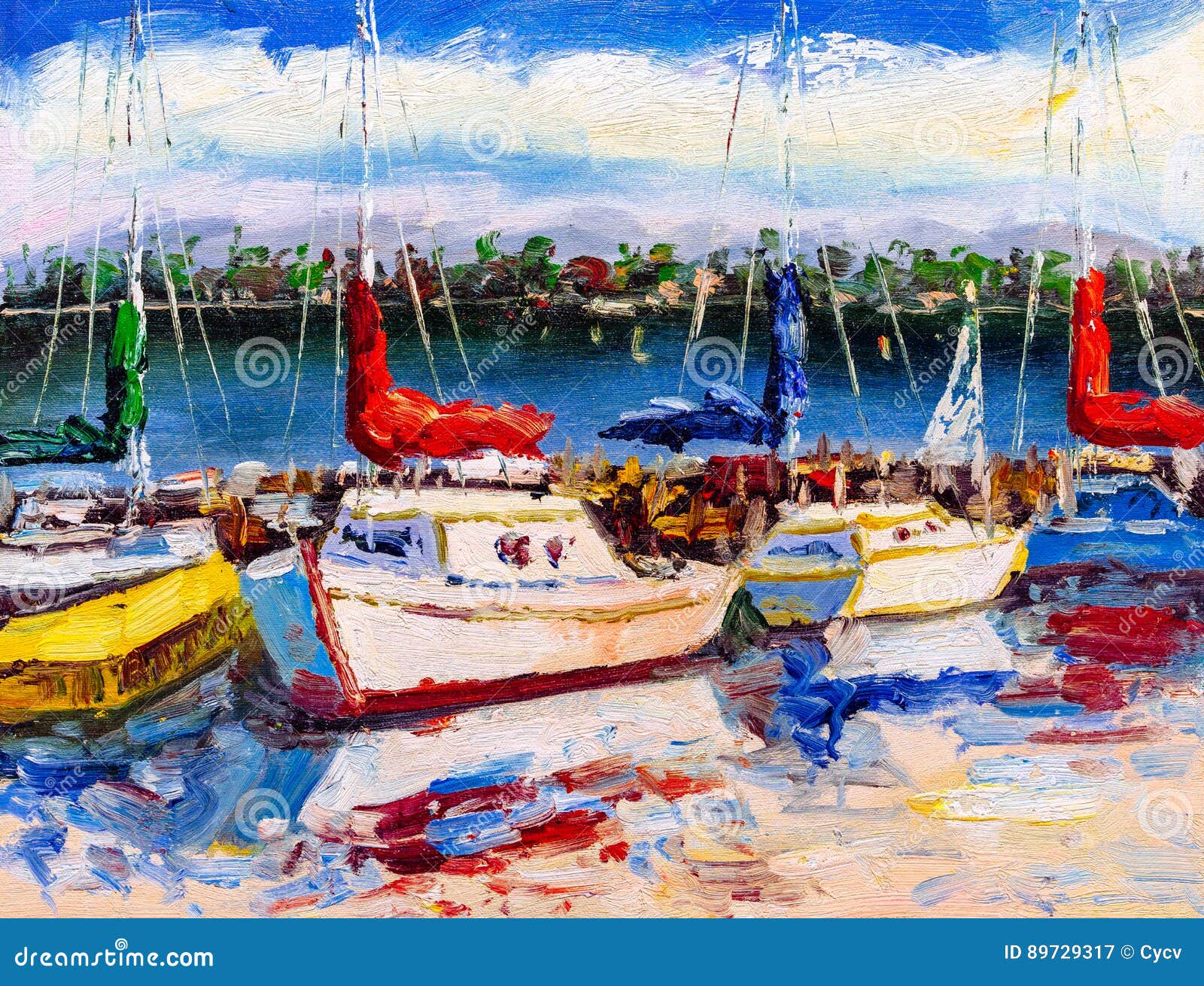 Oil Painting - Harbor View stock illustration. Illustration of boat ...