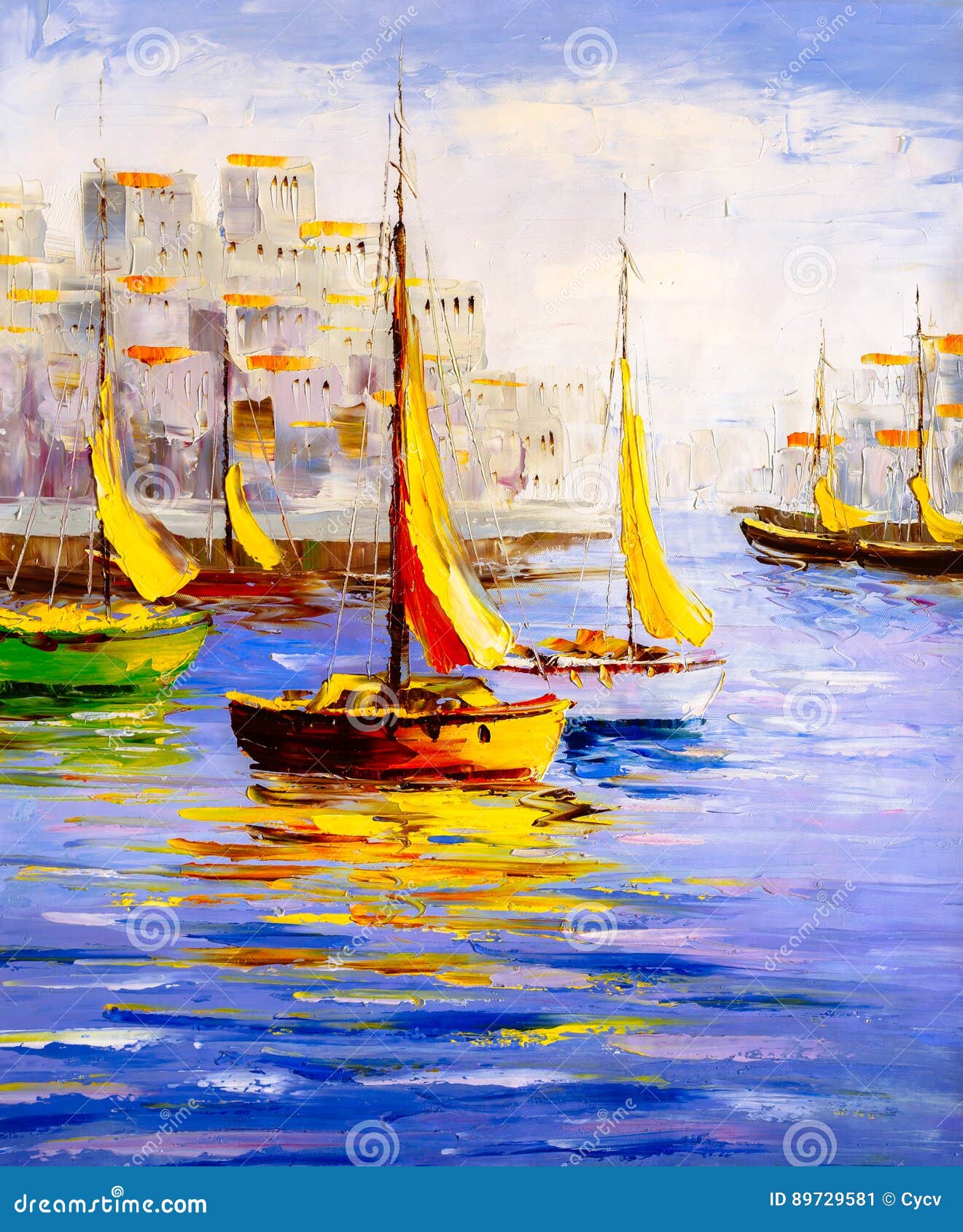 Oil Painting - Harbor View stock illustration. Illustration of port ...