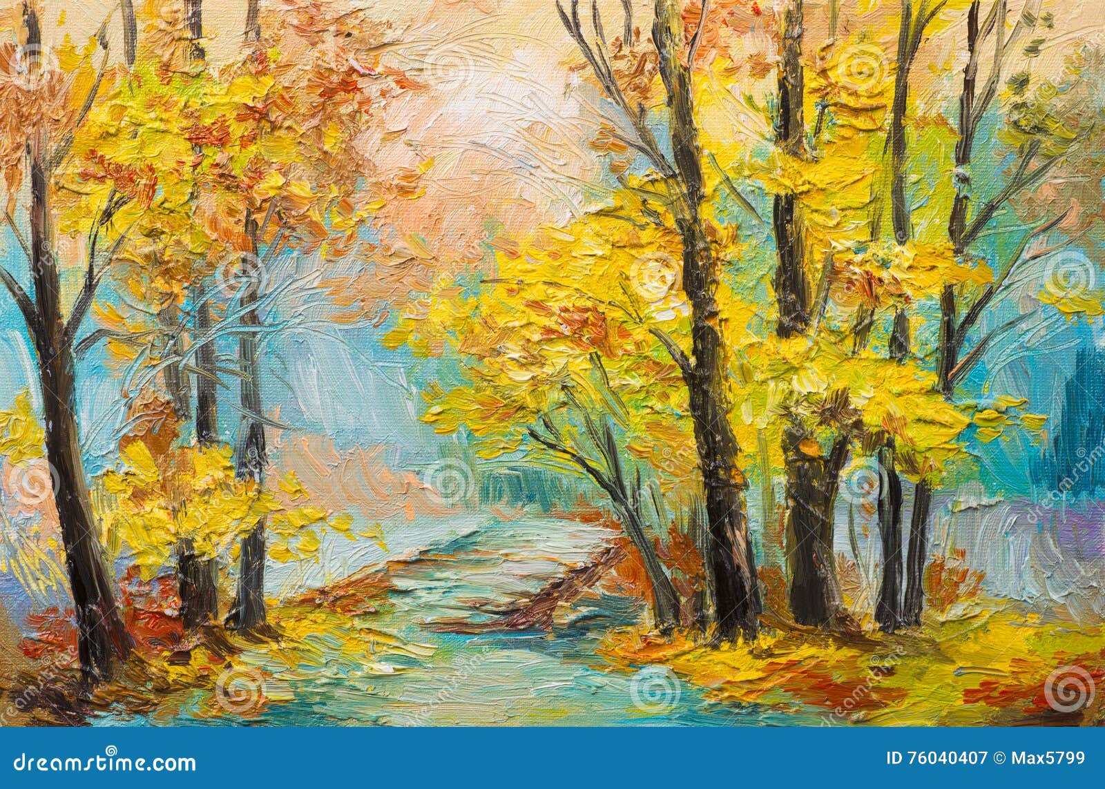 Oil Painting Landscape - Colorful Autumn Forest Stock Illustration ...