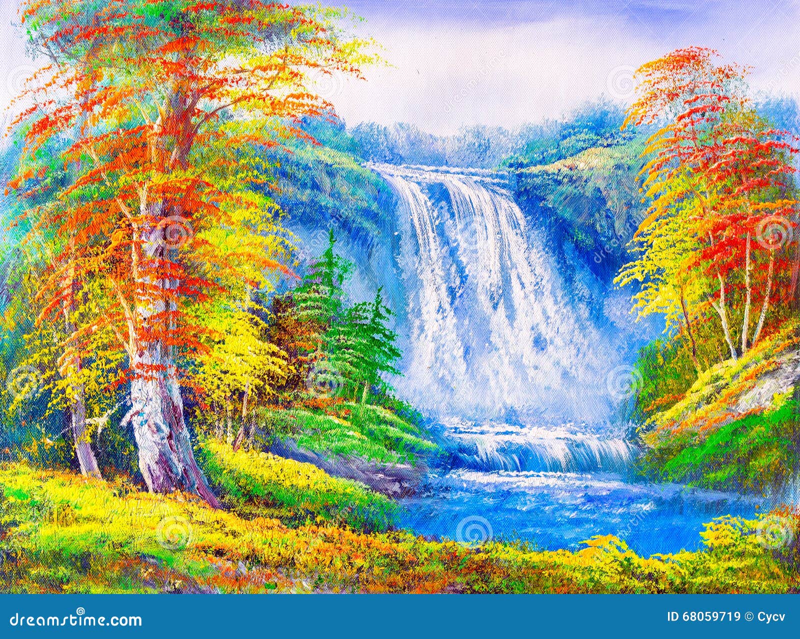 Oil Painting - Landscape stock illustration. Illustration of fall ...