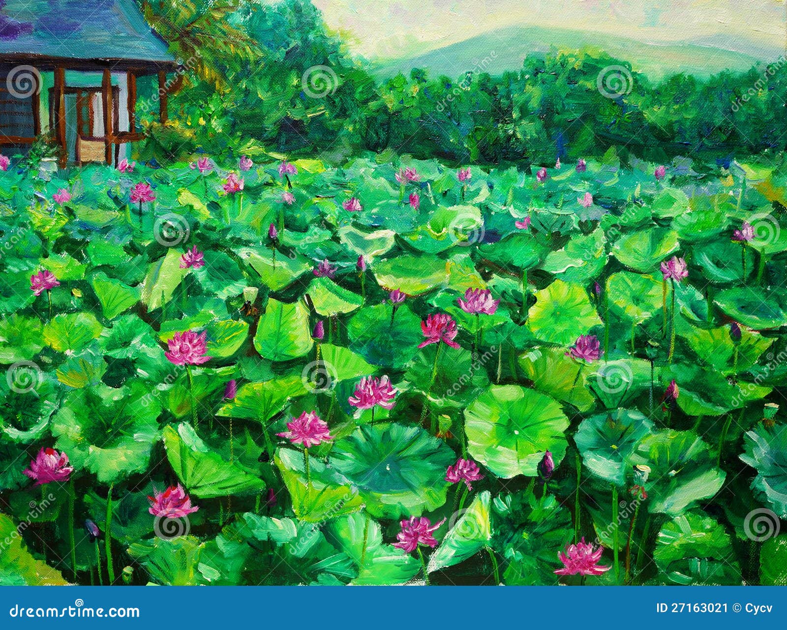 Oil Painting - Lotus stock illustration. Illustration of canvas - 27163021