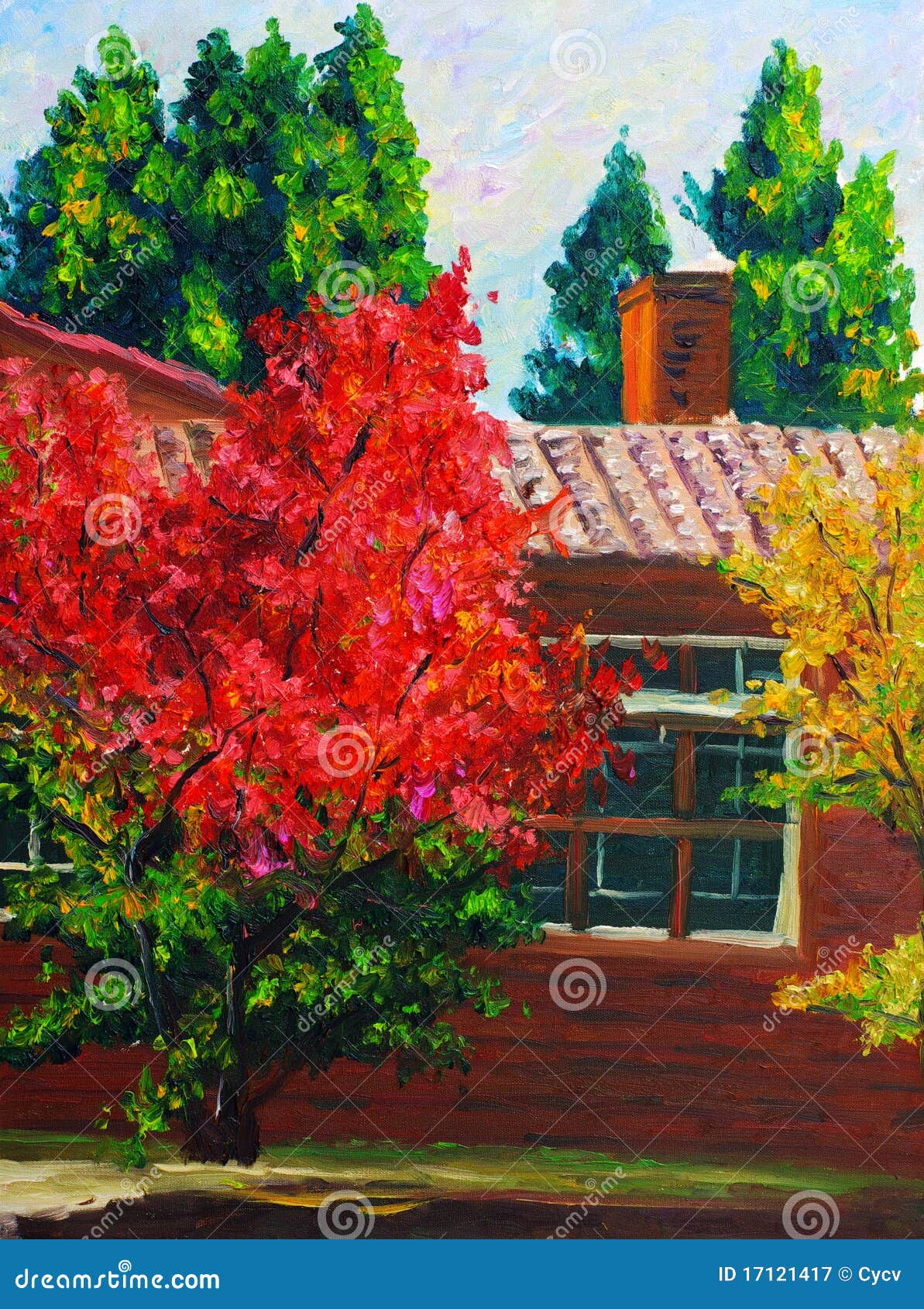 Oil Painting - Maple in Autumn Stock Image - Image of graphic, paper ...