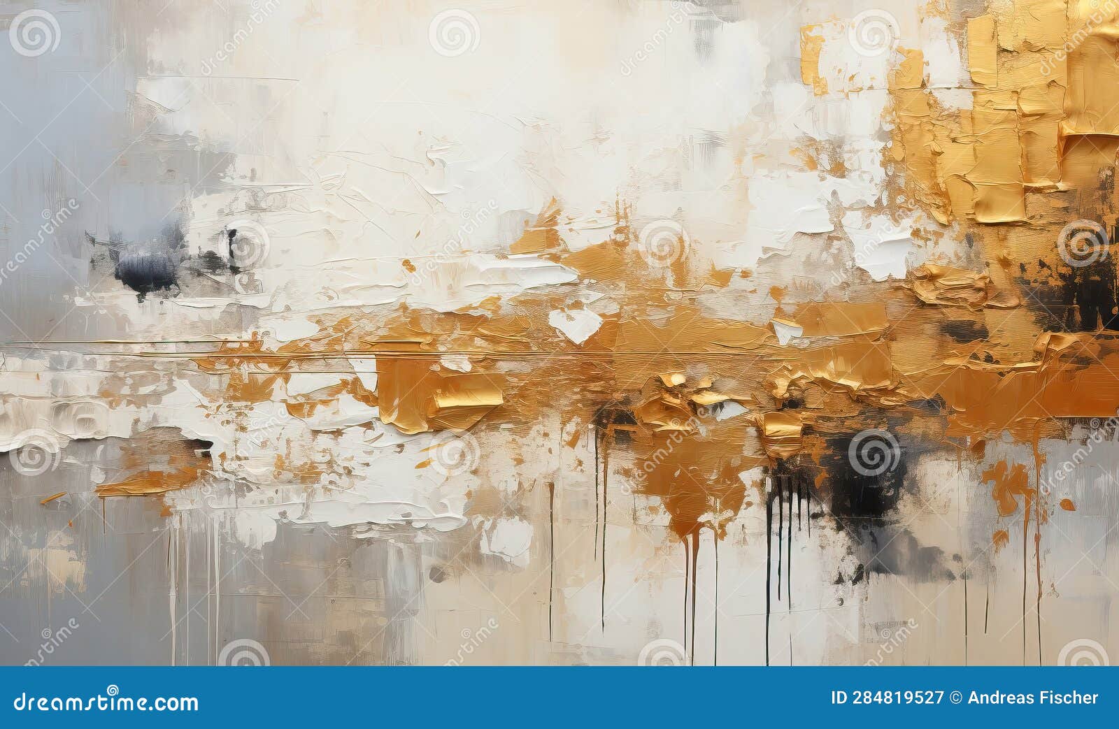 Oil Painting and Paste Structure in White and Gold Colors. Stock ...
