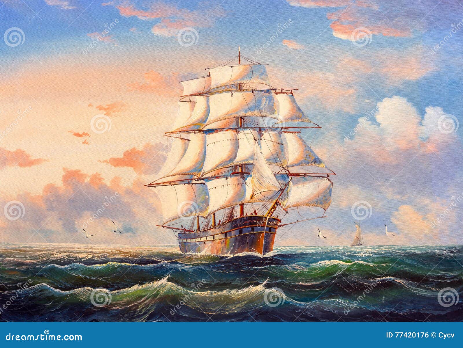 Oil Painting - Sailing Boat Stock Illustration - Illustration of brush ...