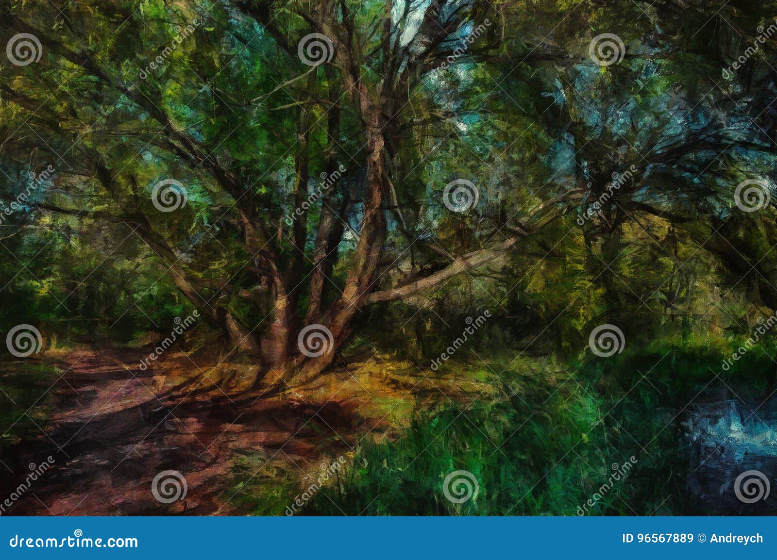 Oil Painting. in the Shade of a Tree Stock Illustration - Illustration ...