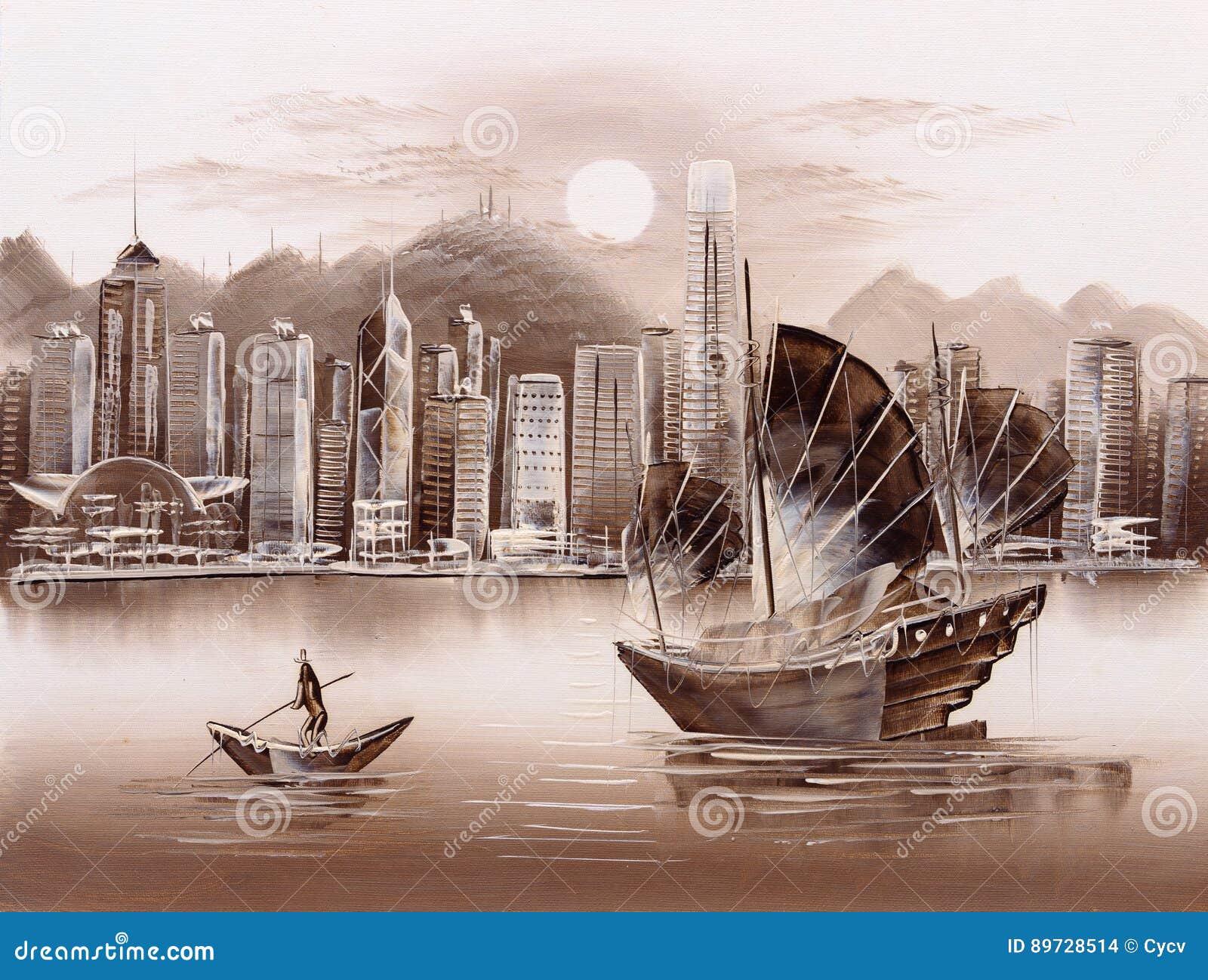 Oil Painting - Victoria Harbor, Hong Kong Stock Illustration ... Oil Painting - Victoria Harbor, Hong Kong Stock Illustration ...