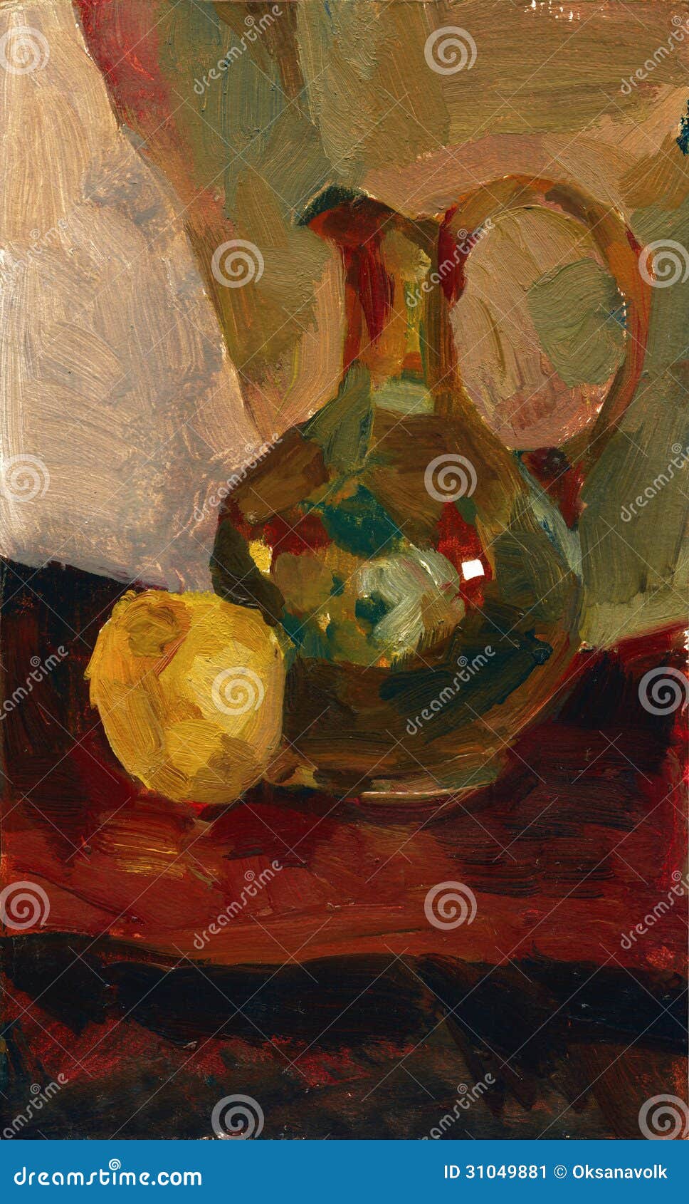 Oil Paints Pitcher and Apple Still Life Illustration Stock Illustration ...