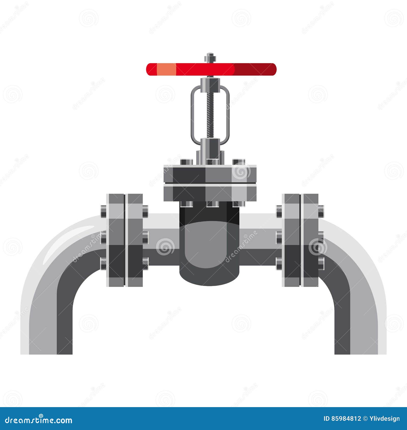 Pipe With A Red Valves Icon, Flat Style Cartoon Vector | CartoonDealer ...