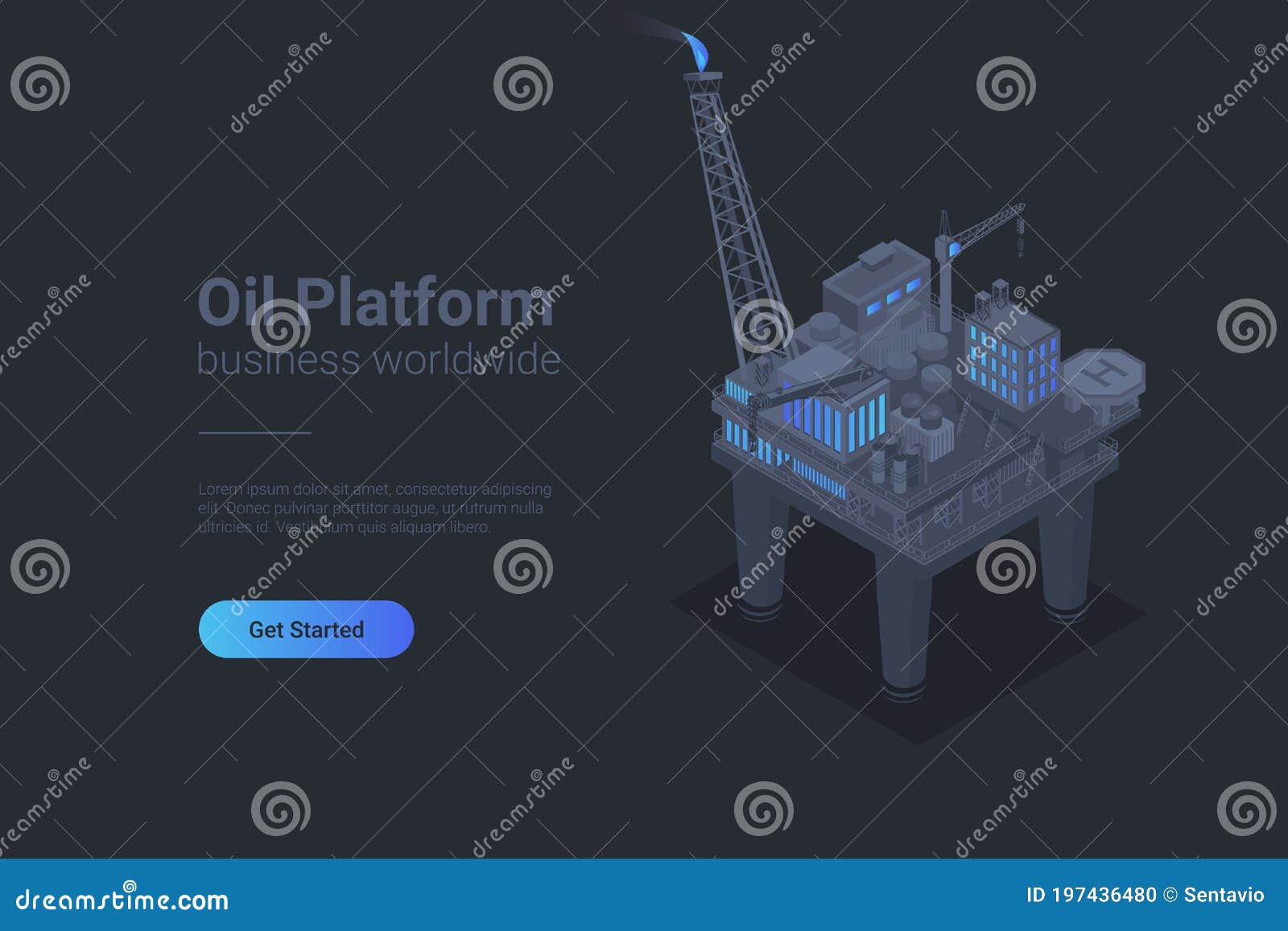 Oil Platform Isometric Flat Black Monochrome Vector Concept Stock ...
