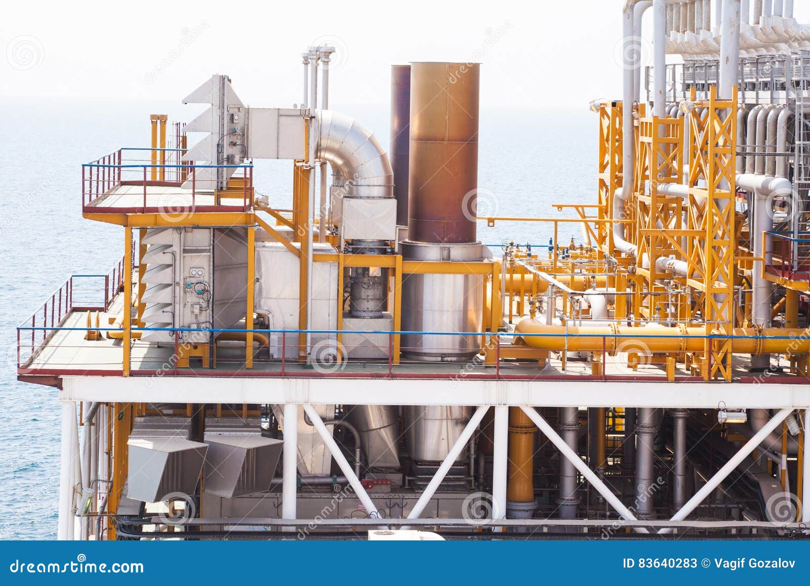 Oil Platform Pipeline and Pressure Transfer System Stock Image - Image ...