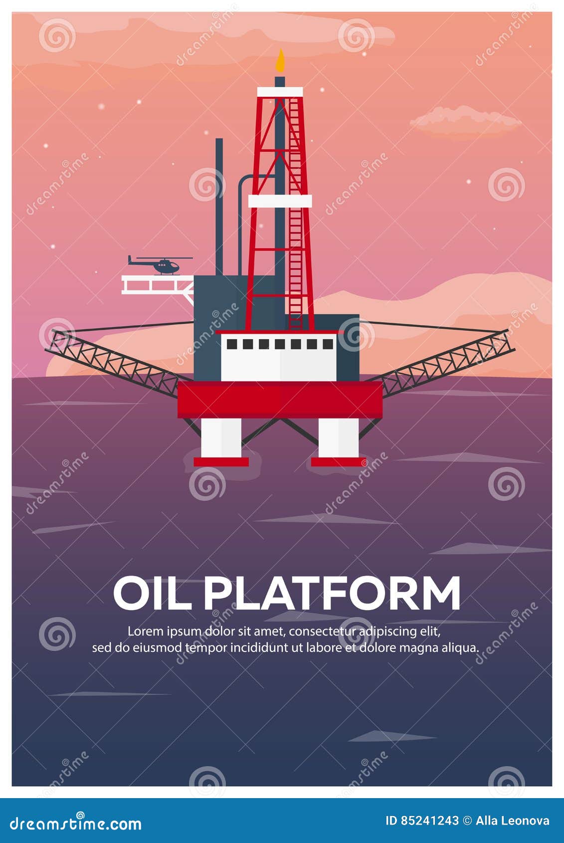 Oil Platform Poster. Sea. Oil Exploration. Vector Flat Illustration ...