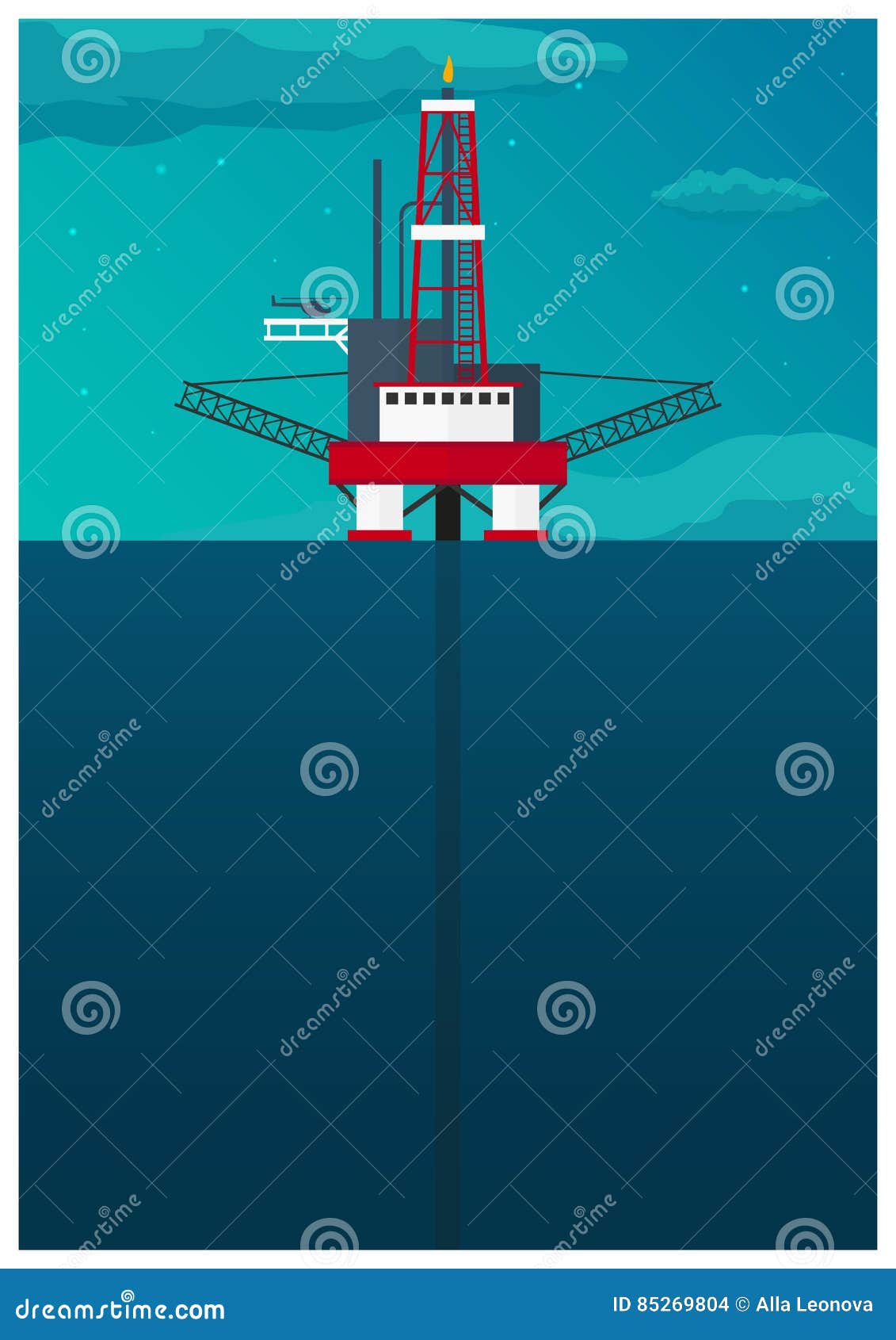 Oil Platform Poster. Sea. Oil Exploration. Vector Flat Illustration ...