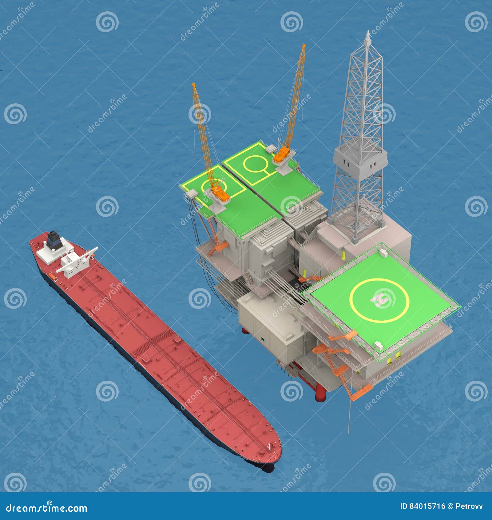 Oil Platform with Tanker 3d Rendering Stock Illustration - Illustration ...