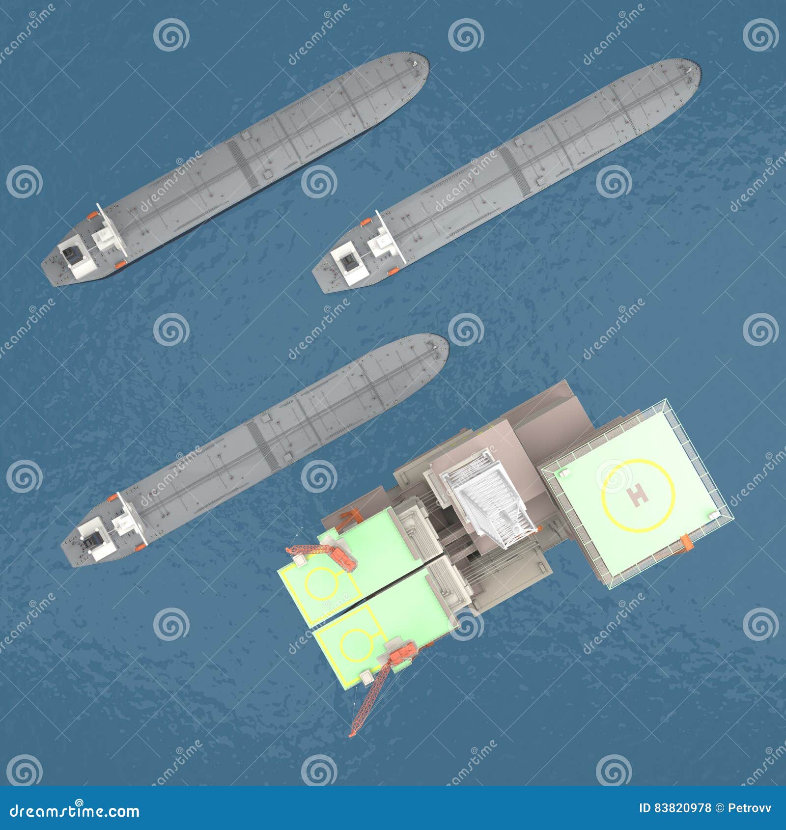 Oil Platform with Tankers Top View 3d Rendering Stock Illustration ...