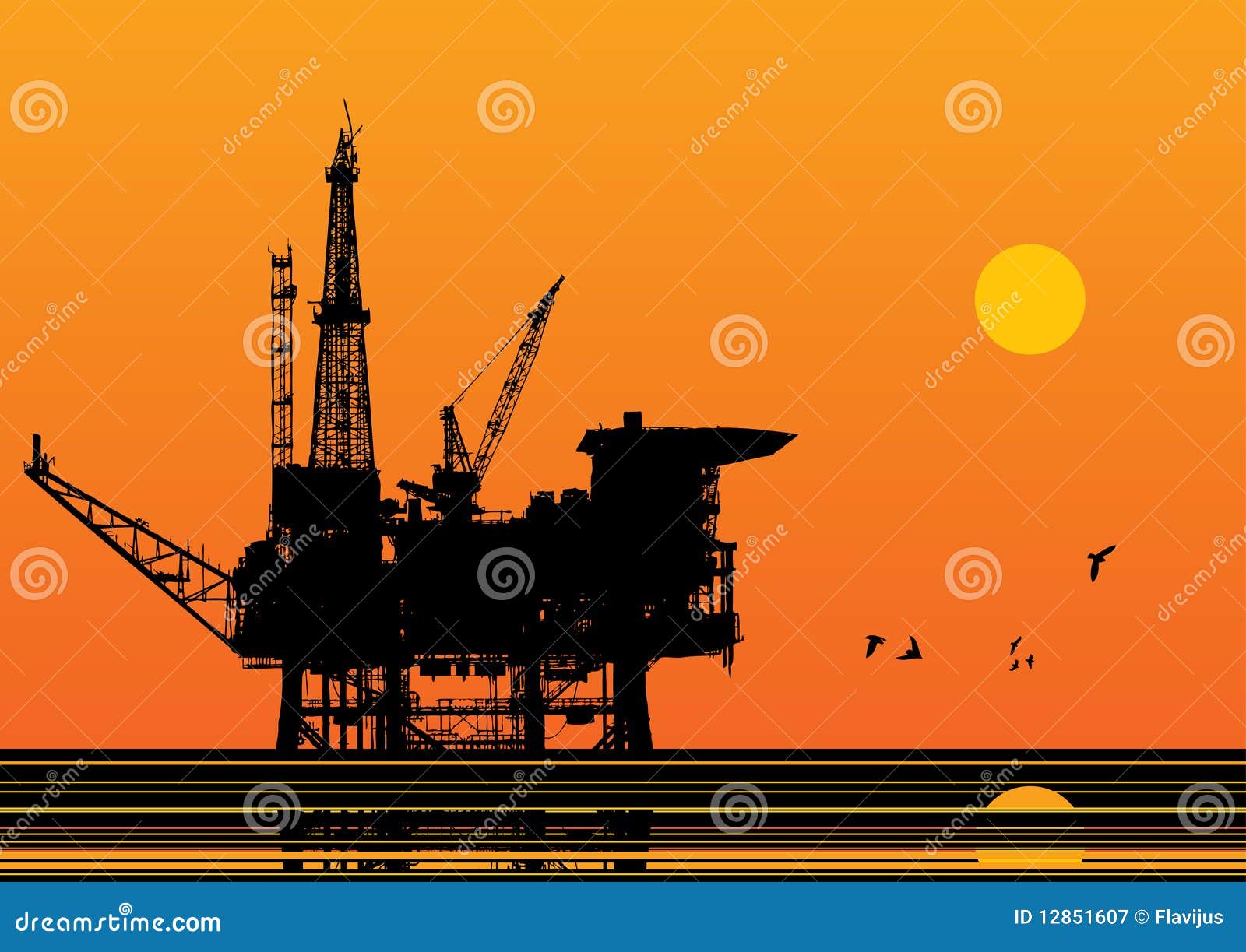 Oil platform vector stock vector. Illustration of bird - 12851607