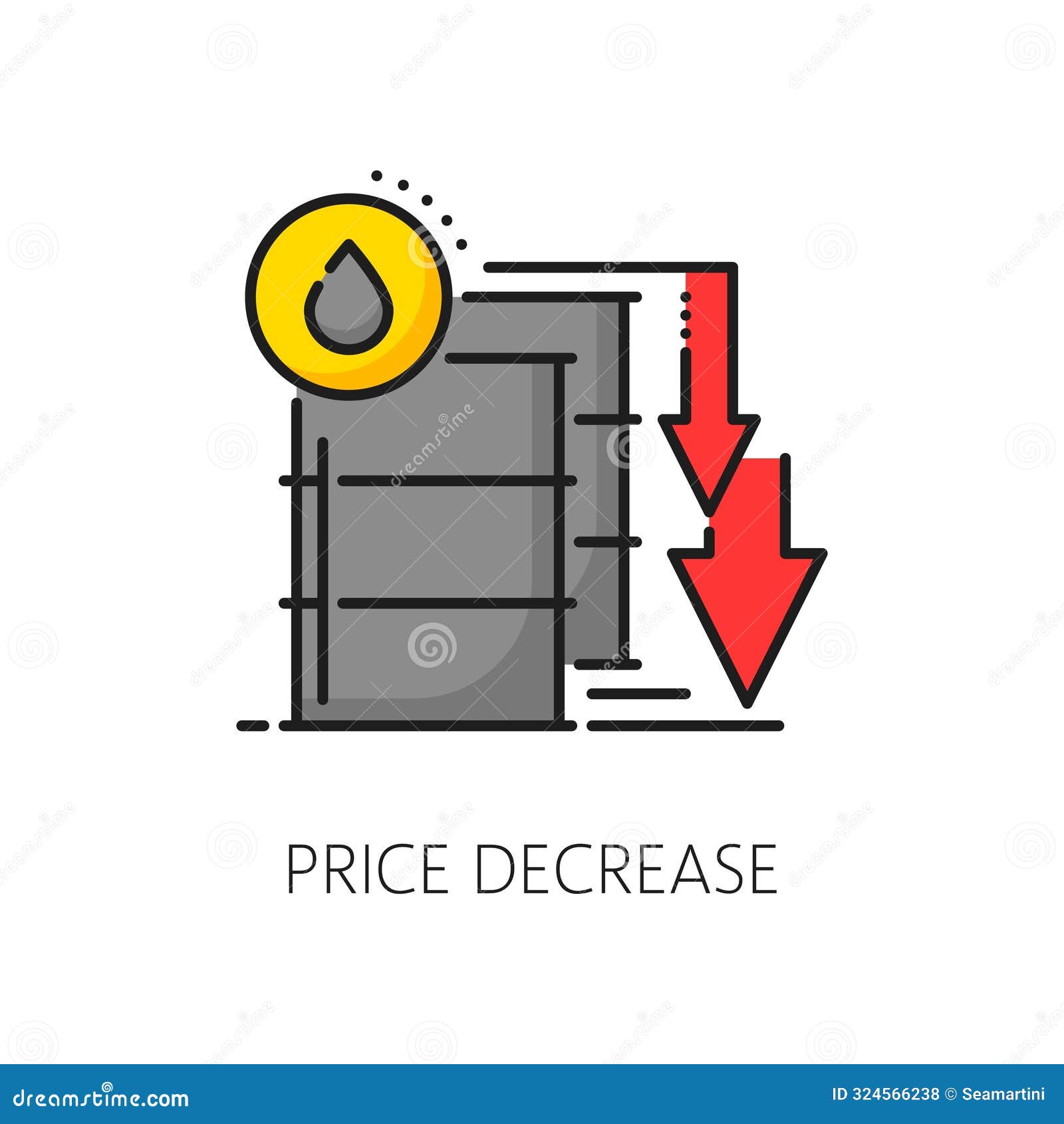Oil Price Decrease Graph Line Icon, Energy Crisis Stock Illustration - Illustration of recession ...