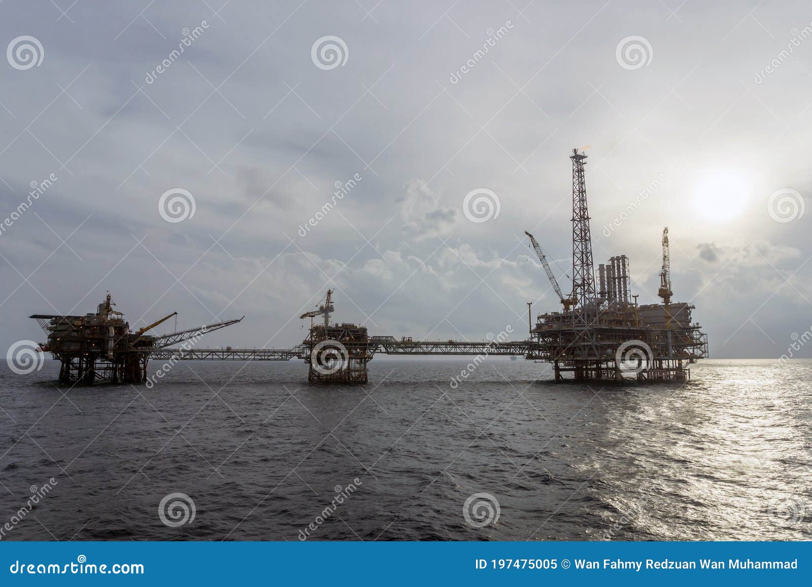 Oil Production Platforms Complex Connected with Bridge Stock Image ...