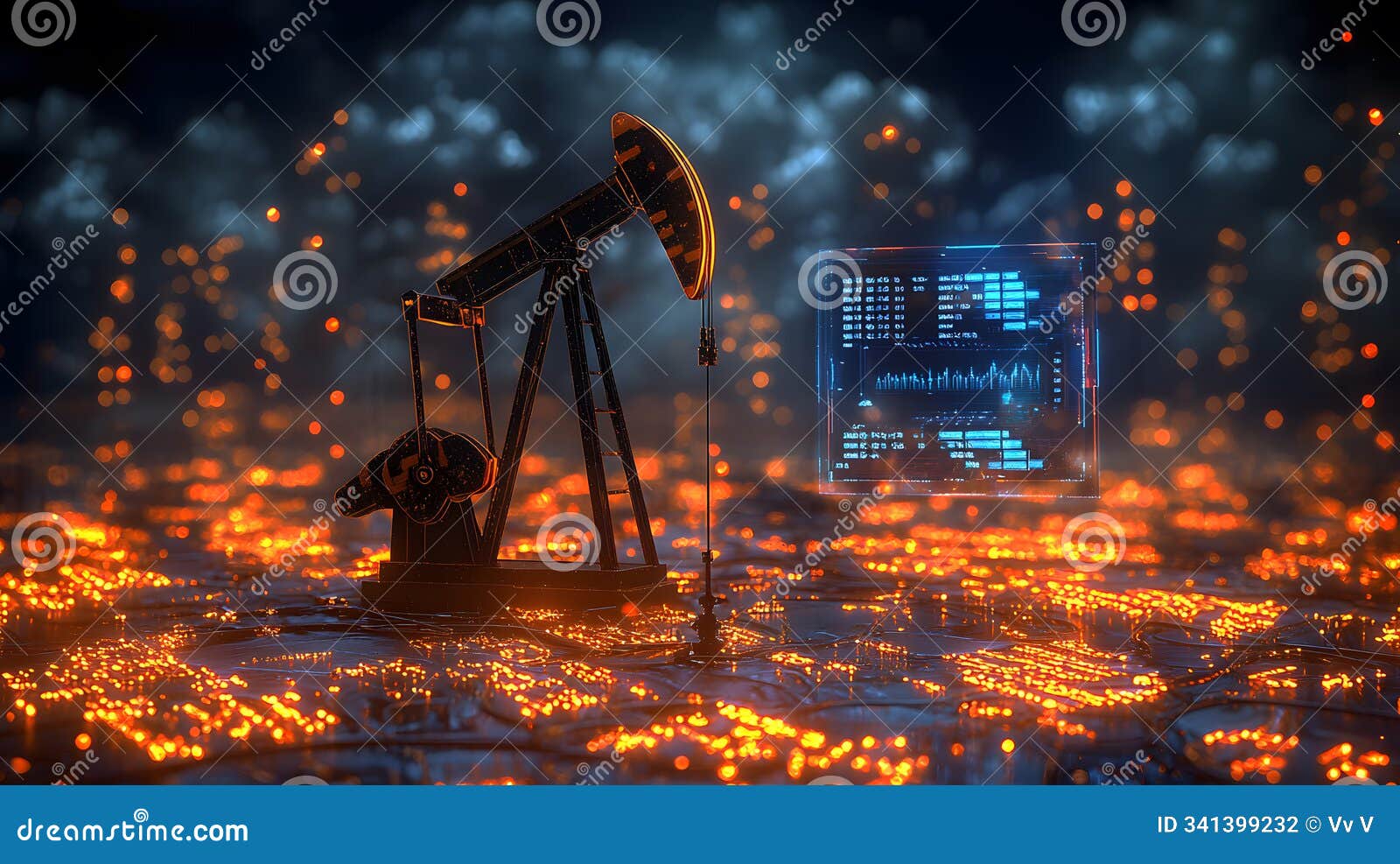 Oil Pump Jack with Data Visualization Elements Stock Photo - Image of work, innovation: 341399232