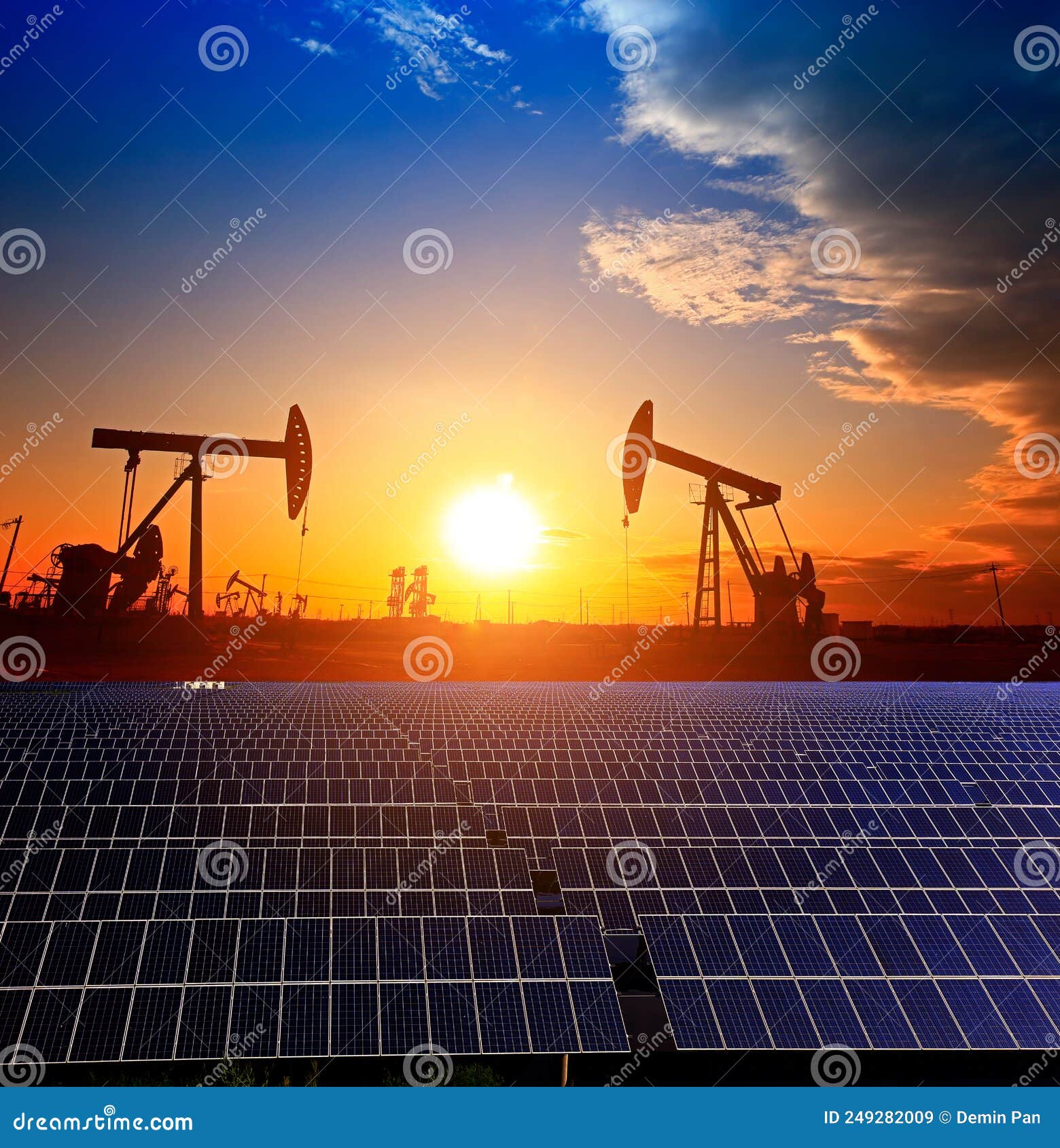Oil pump with solar panels stock image. Image of exploration - 249282009