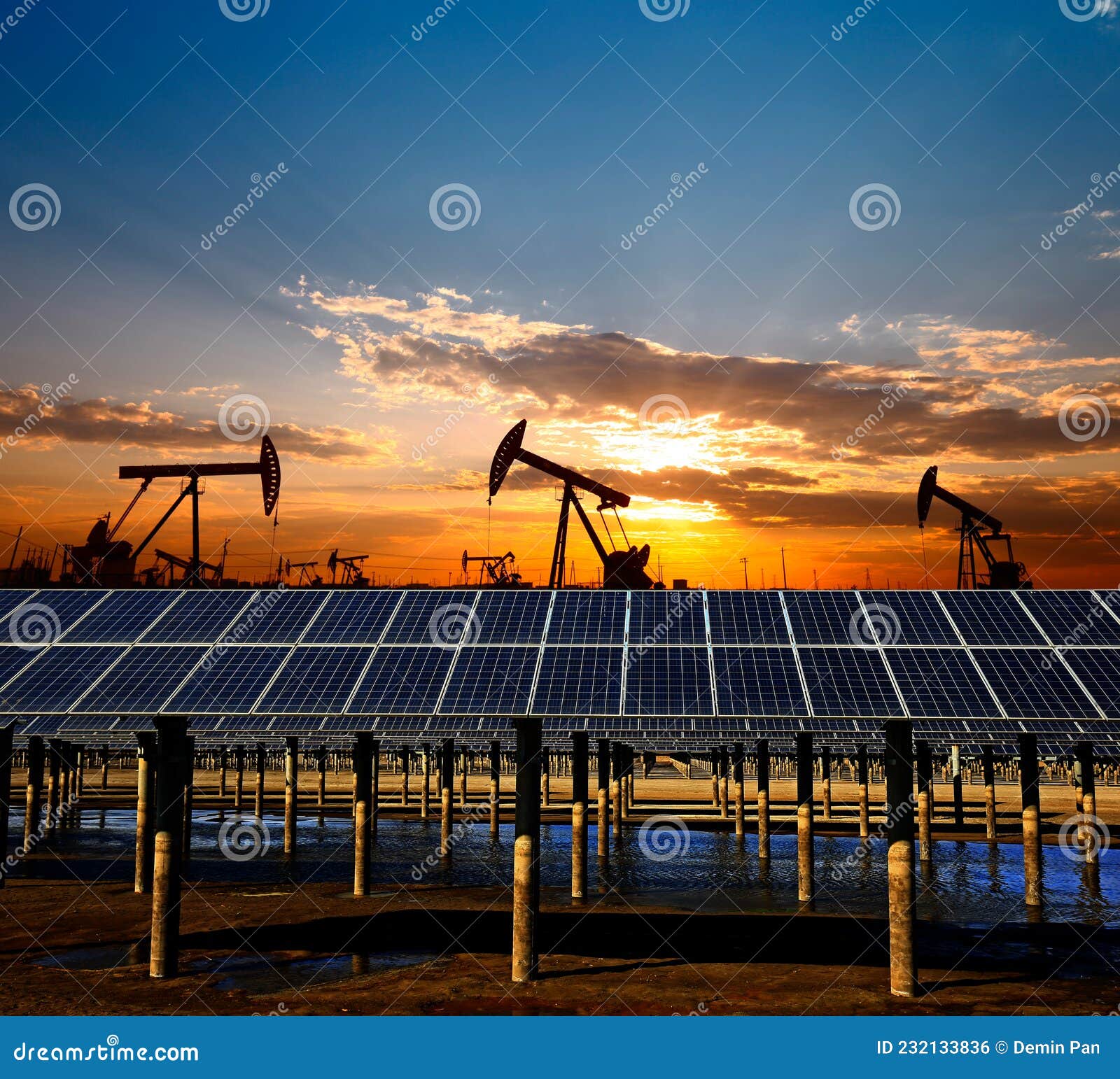 Oil pump with solar panels stock photo. Image of gasoline - 232133836