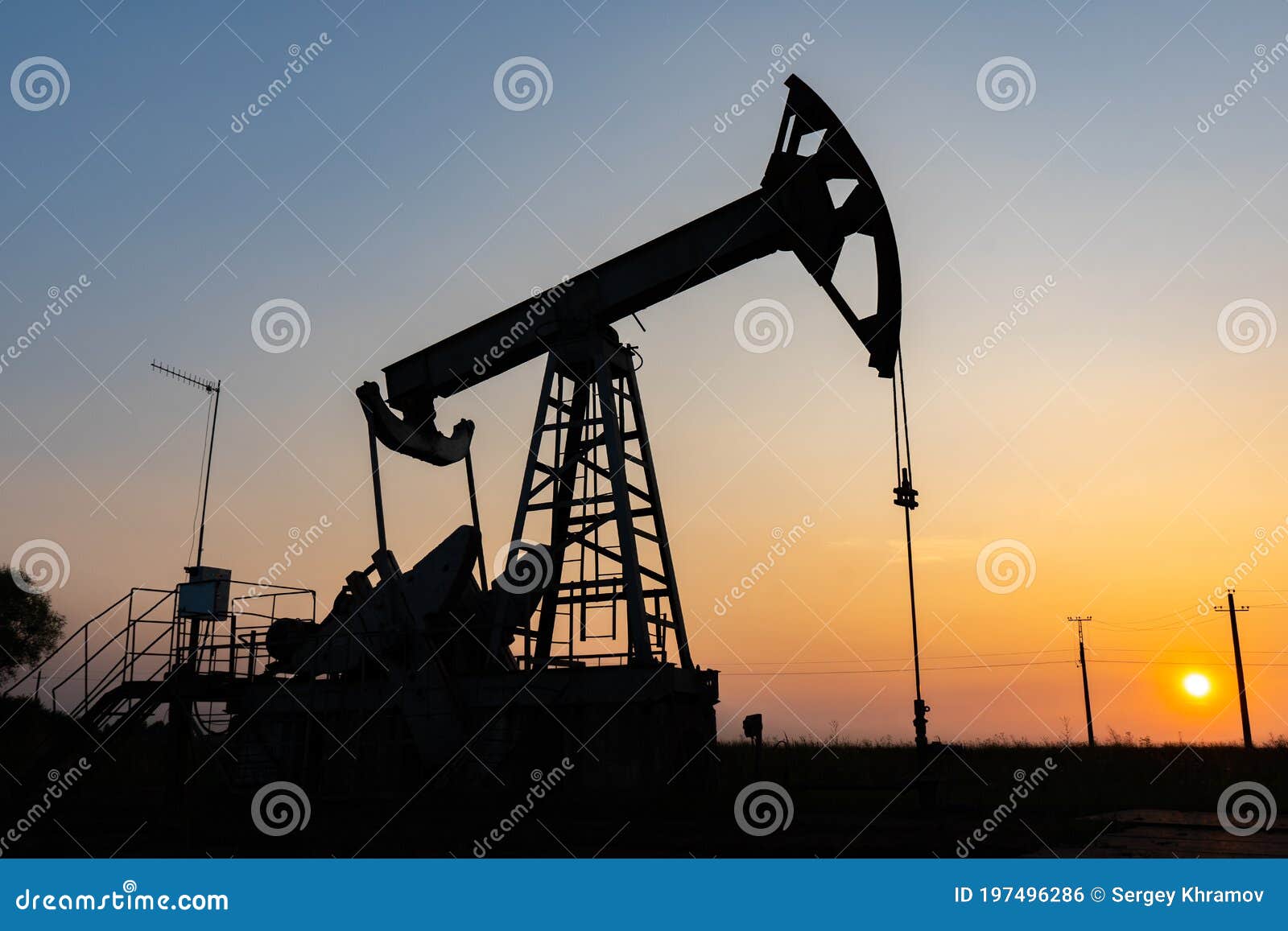 Oil Pump at Sunset in the Field Stock Photo - Image of unit, sunset ...