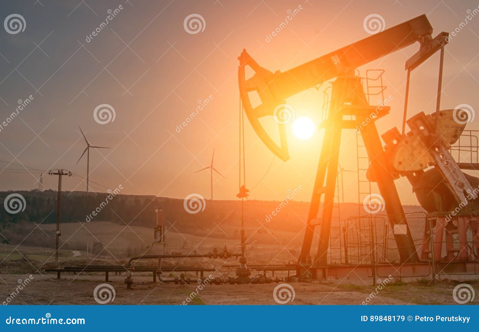 Oil pump on sunset stock image. Image of industry, generation - 89848179