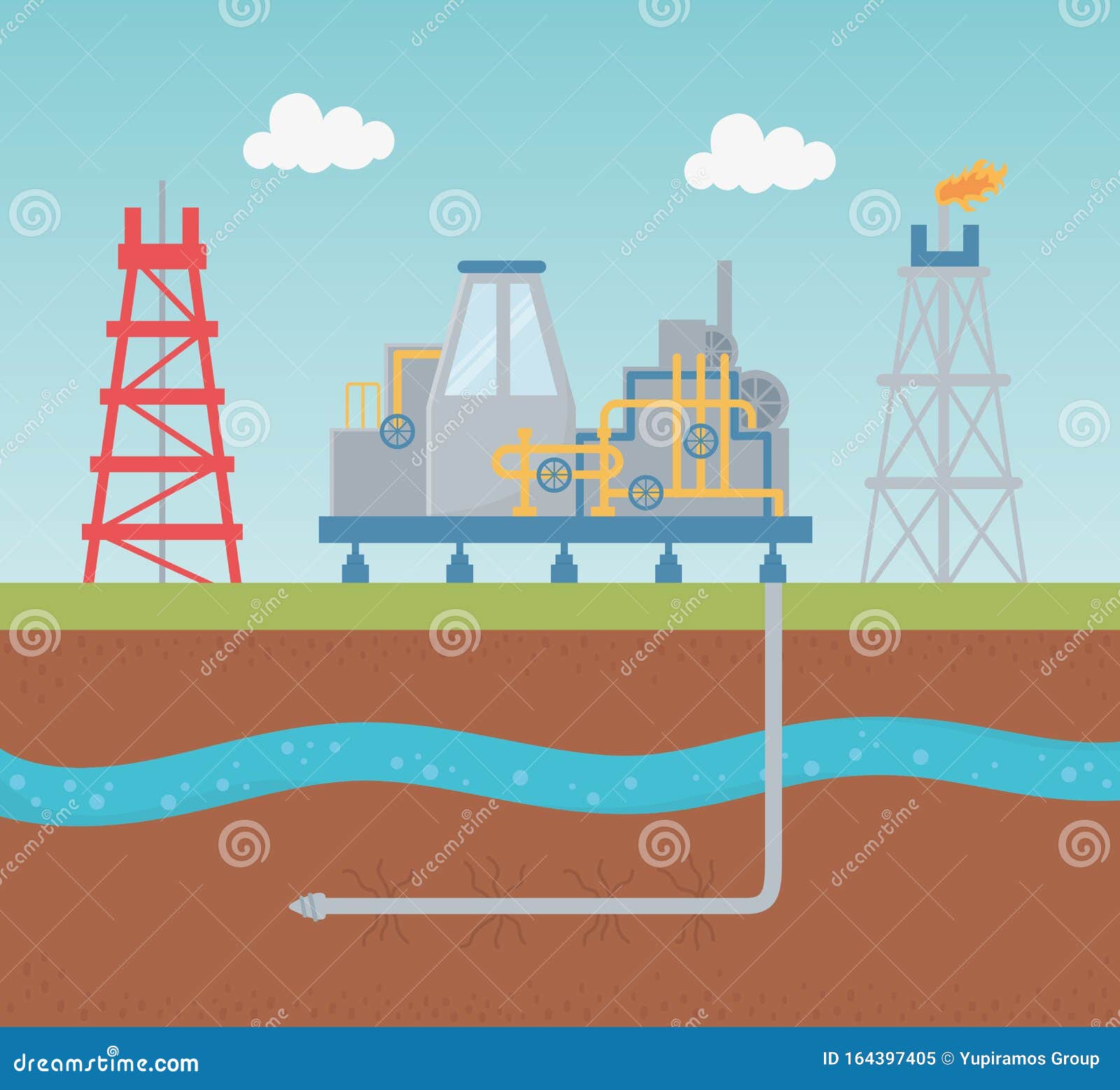 Fracking Tank Extracting Petroleum Soil Layer Water Underground Cartoon ...