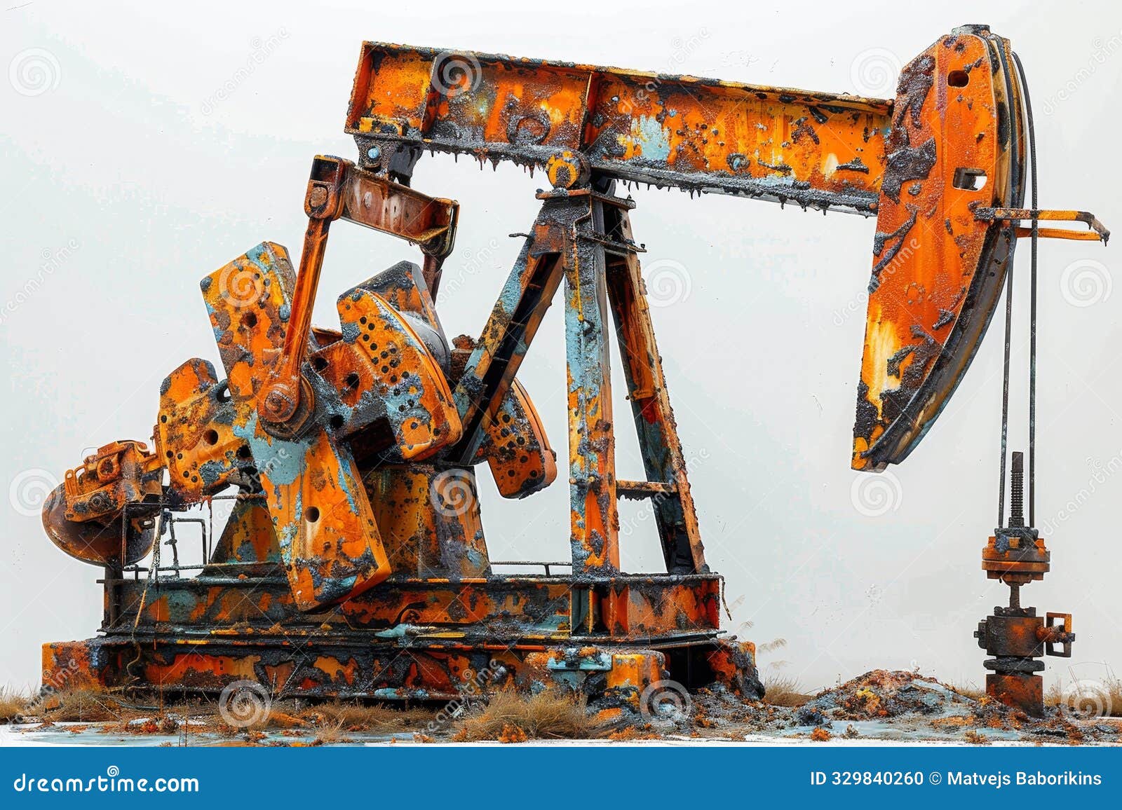 Oil Pump Tower on White Background for Petroleum Extraction and Energy ...