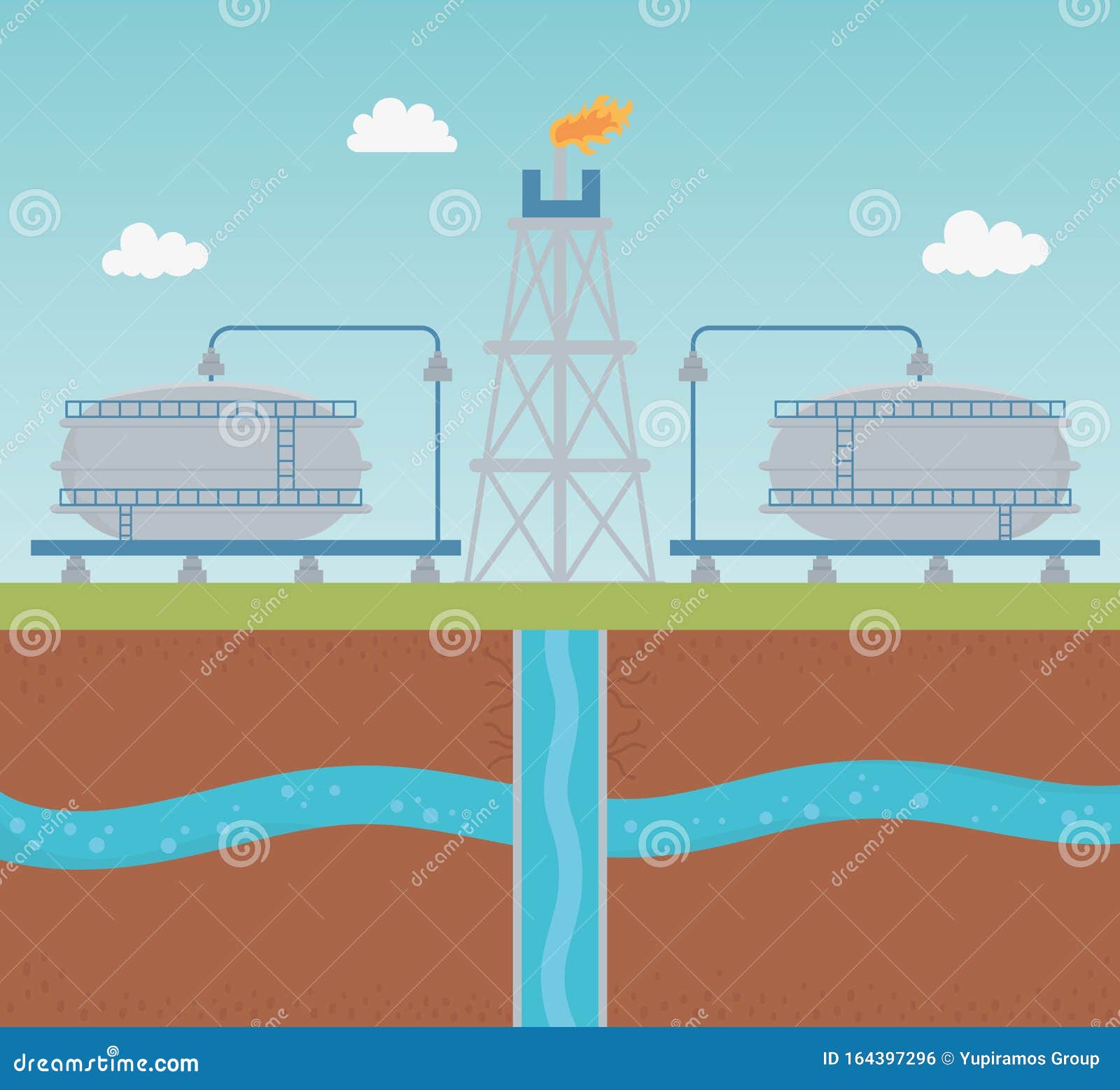 Fracking Tank Extracting Petroleum Soil Layer Water Underground Cartoon ...