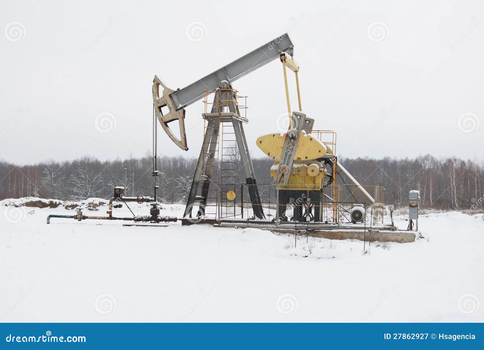 Oil Pump Works on Winter Forest Background Stock Image - Image of aged ...