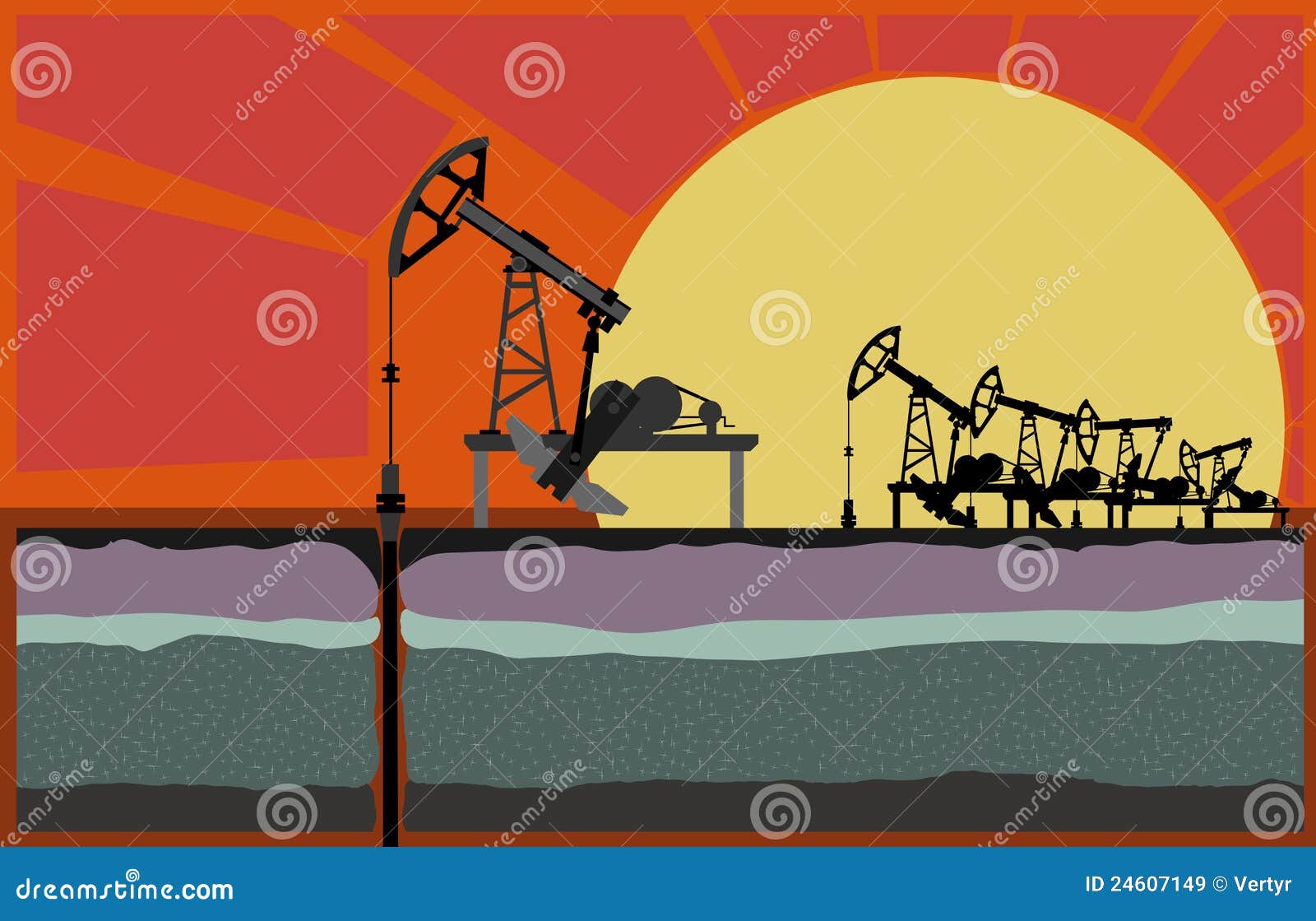 Oil Pumping Unit Against Sunset. Stock Vector - Illustration of ...