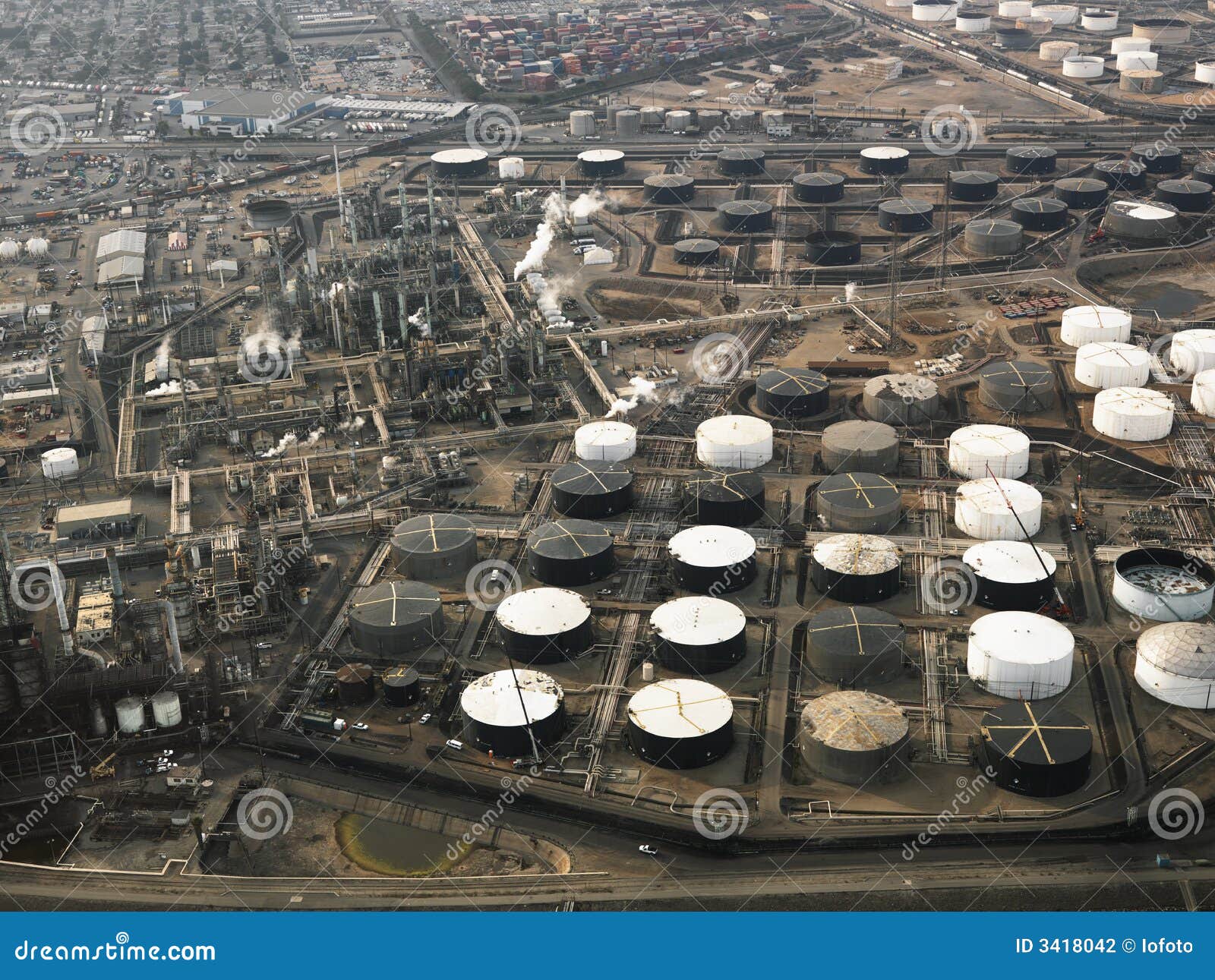 Oil refinery aerial. stock photo. Image of california - 3418042
