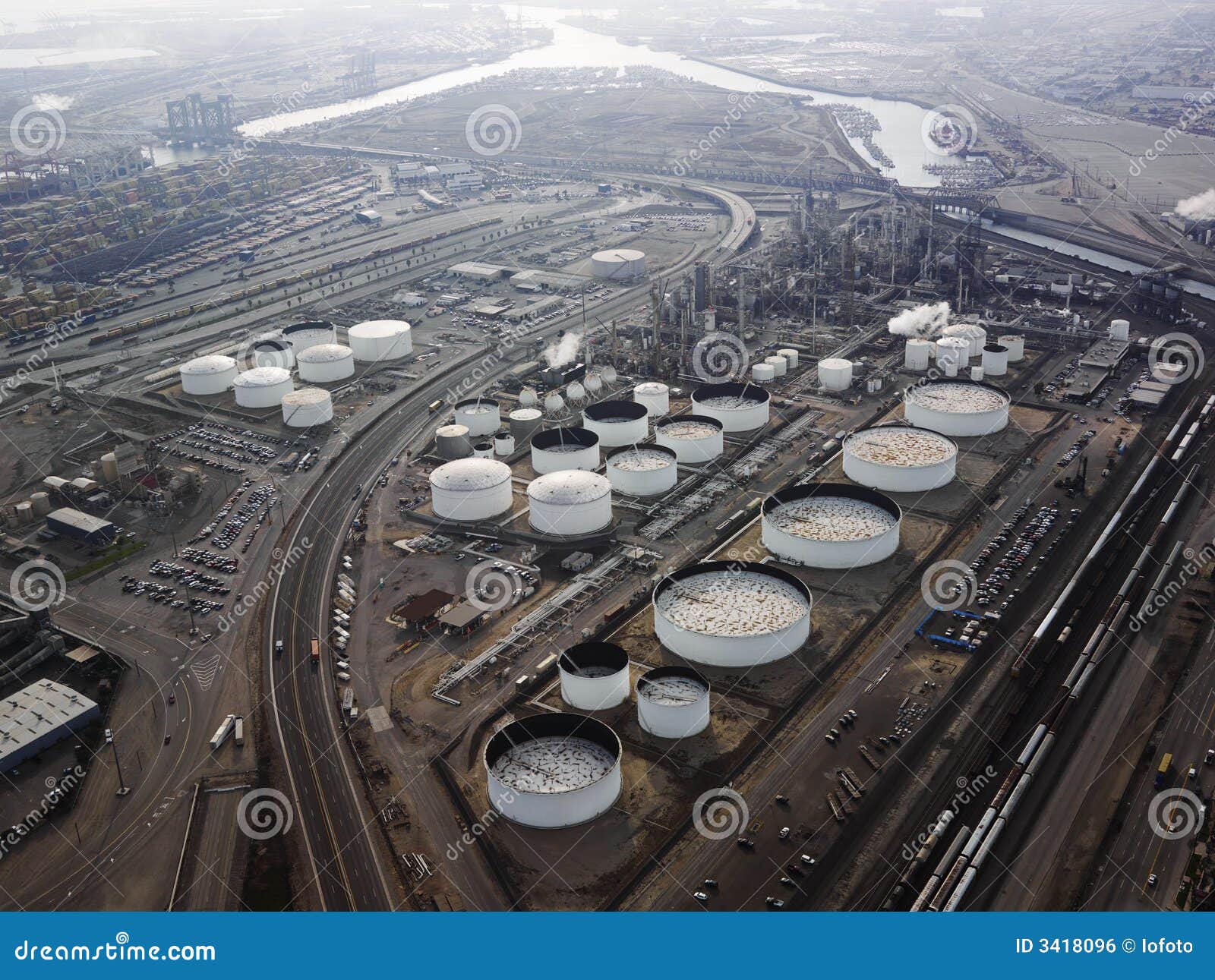 Oil refinery aerial. stock photo. Image of beach, angeles - 3418096
