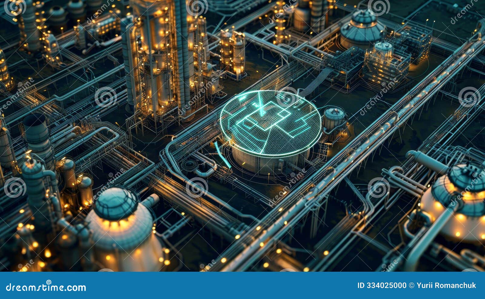 Oil Refinery Complex Under Cybersecurity Shield Safeguarding Essential ...