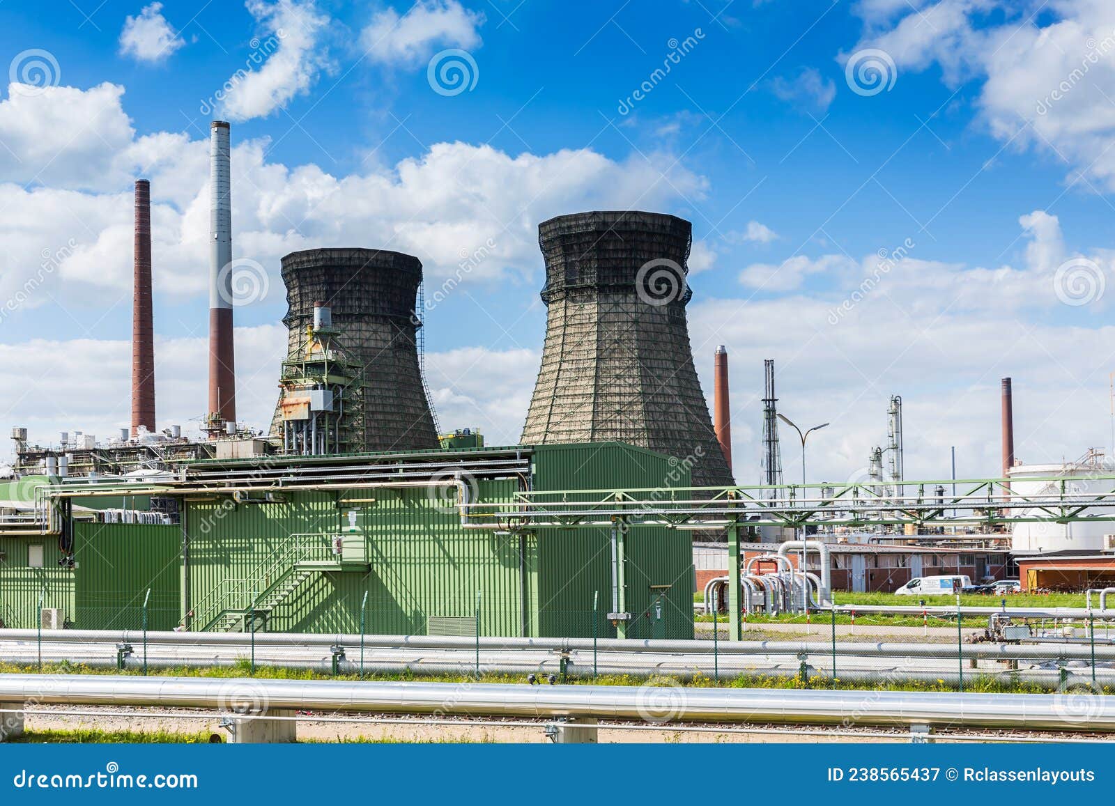 Oil Refinery with Cooling Tower Stock Image - Image of supply, factory ...
