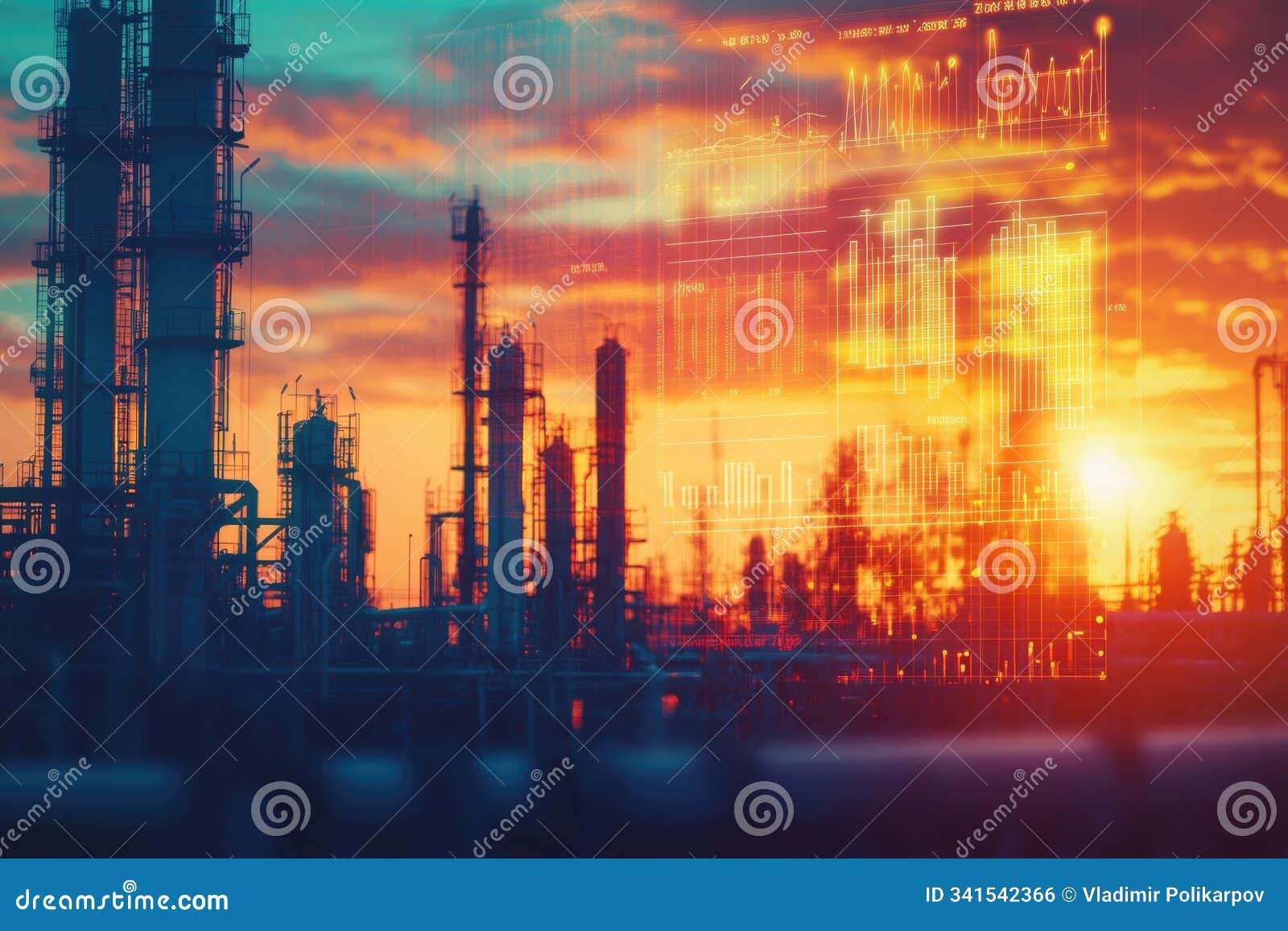Oil Refinery Facility with a Stunning Sunset in the Background Stock ...