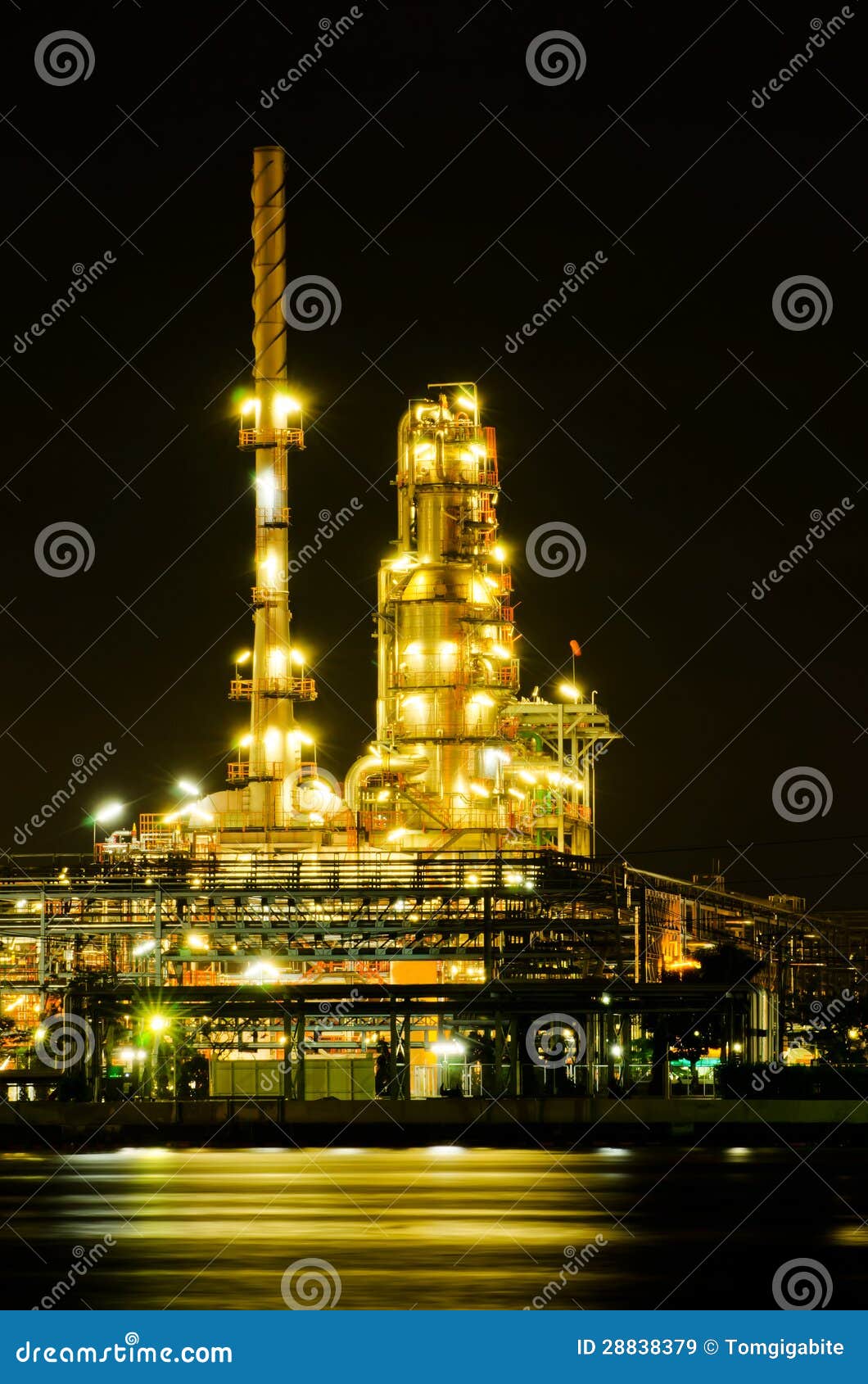 Oil Refinery Factory at Night Stock Image - Image of modern, business ...