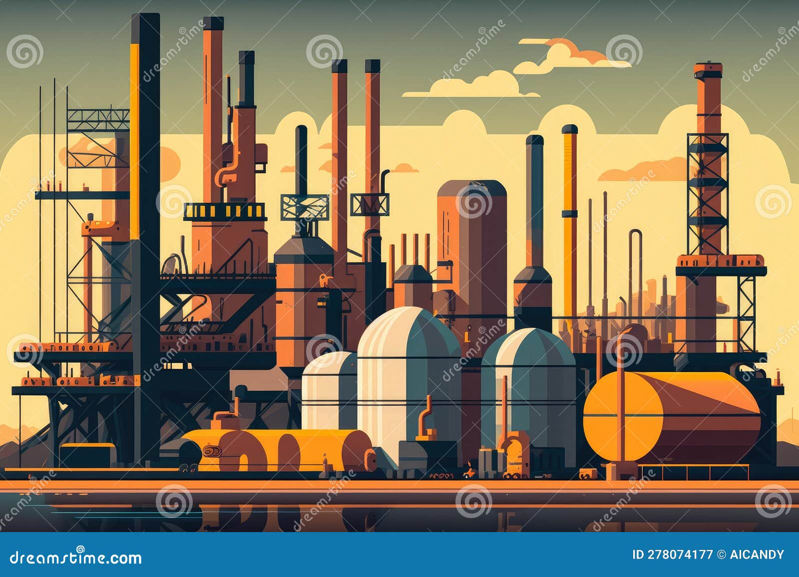 Oil Refinery with Huge Storage Tanks and Loading Facilities Stock ...
