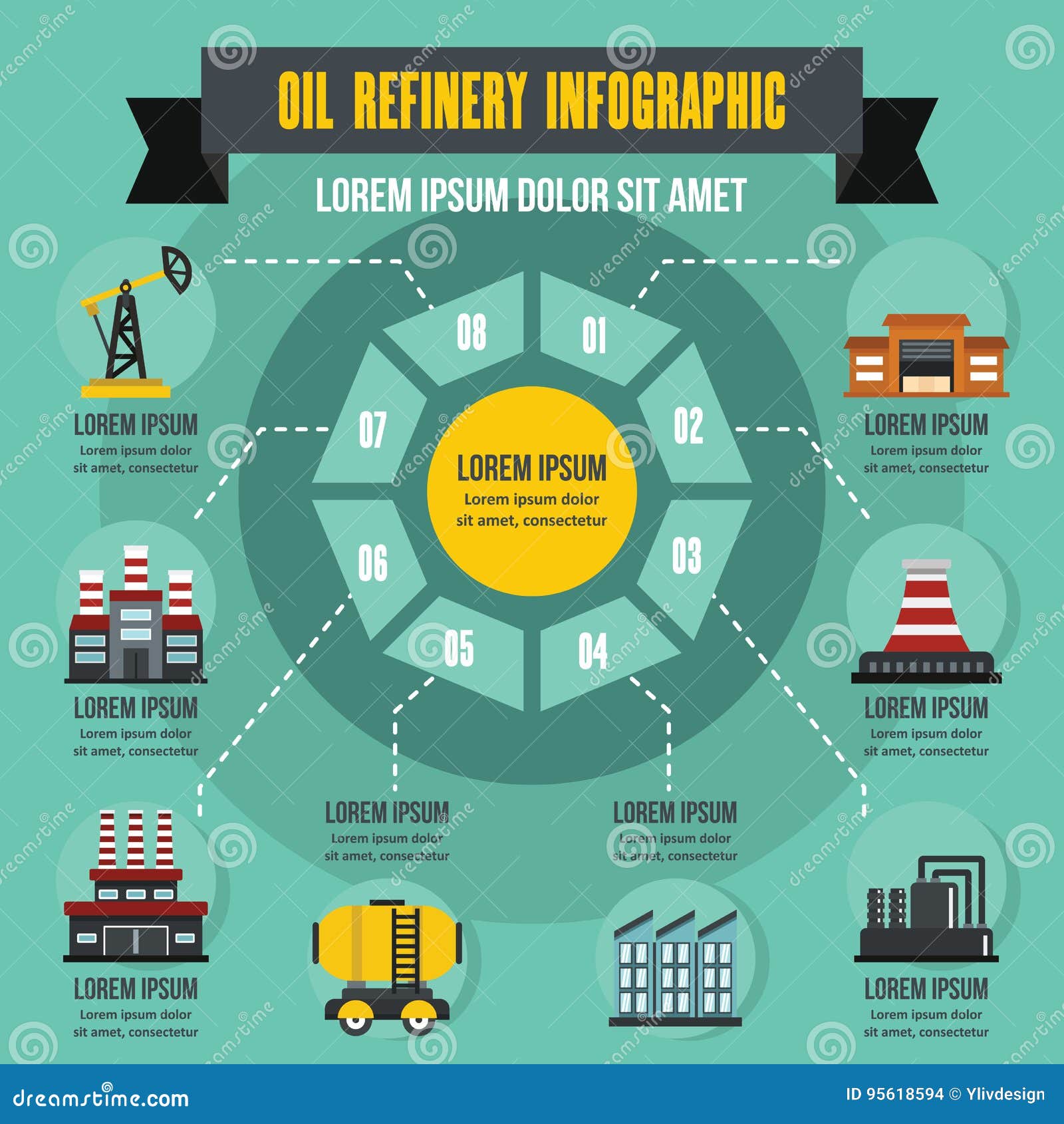 Oil Refinery Infographic Concept, Flat Style Stock Vector ...