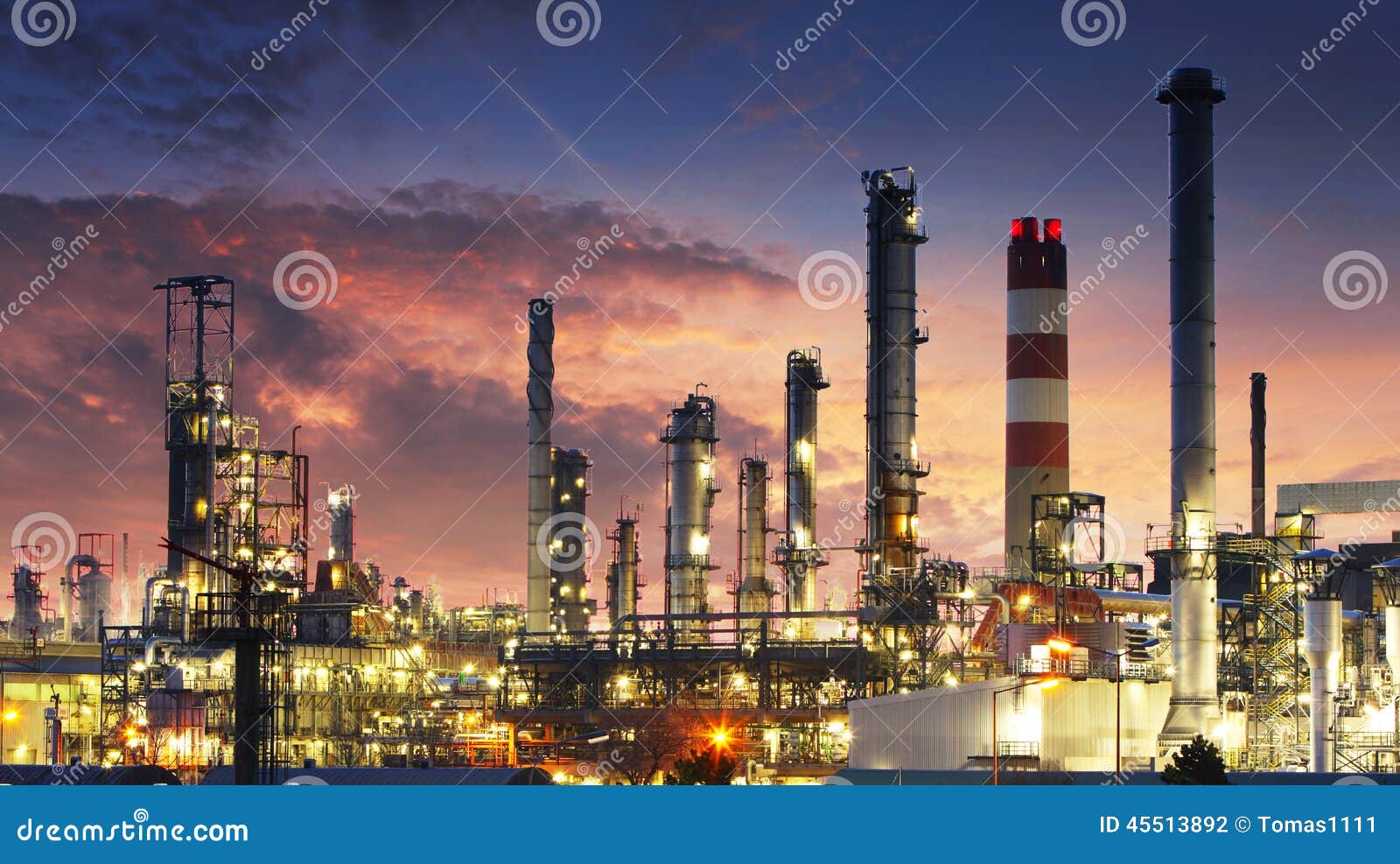 Oil refinery at night stock photo. Image of petroleum - 45513892