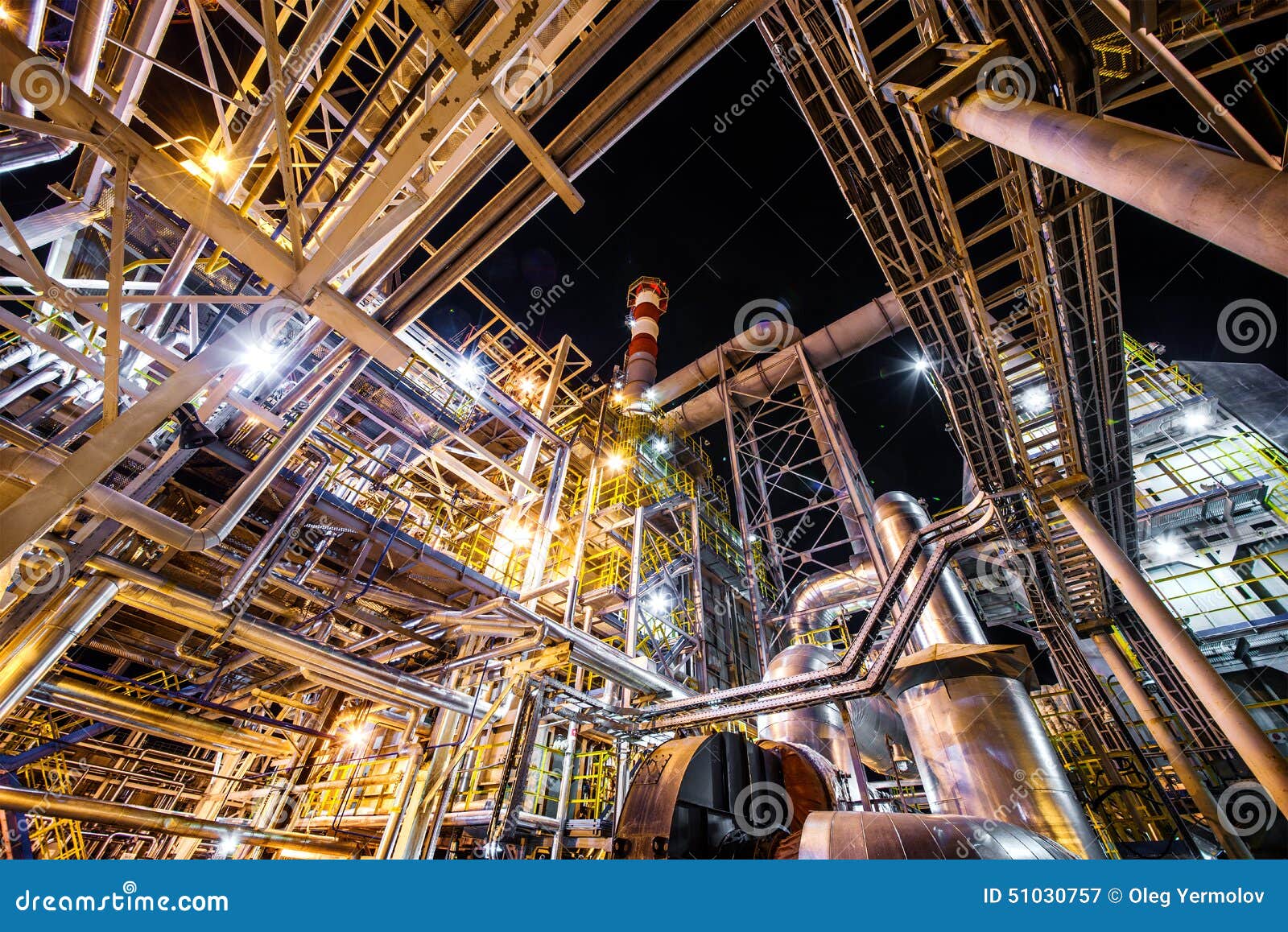 Oil Refinery at Night stock image. Image of chimney, engineering - 51030757