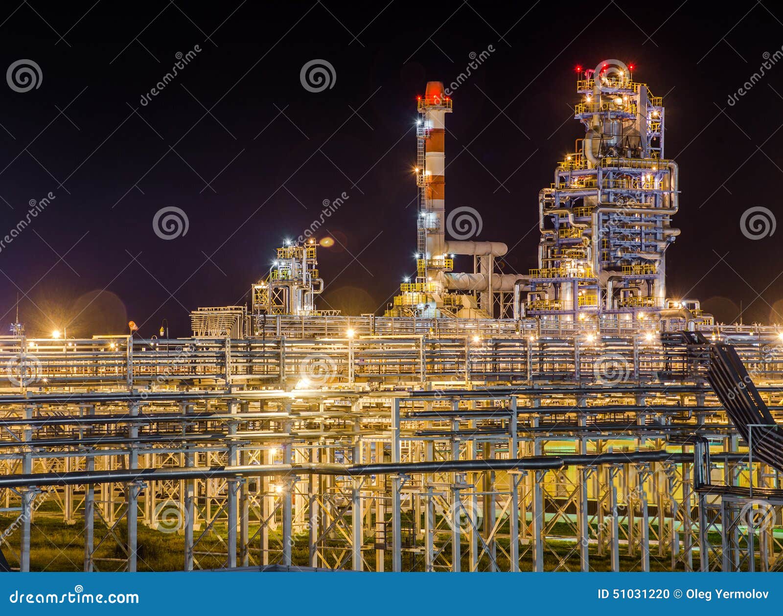 Oil Refinery at Night stock photo. Image of tank, distillation - 51031220